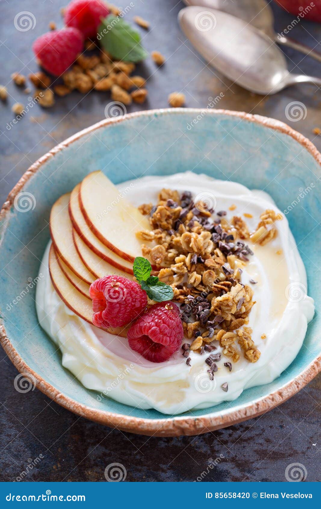 Yogurt Bowl with Raspberry and Granola Stock Photo - Image of muesli ...