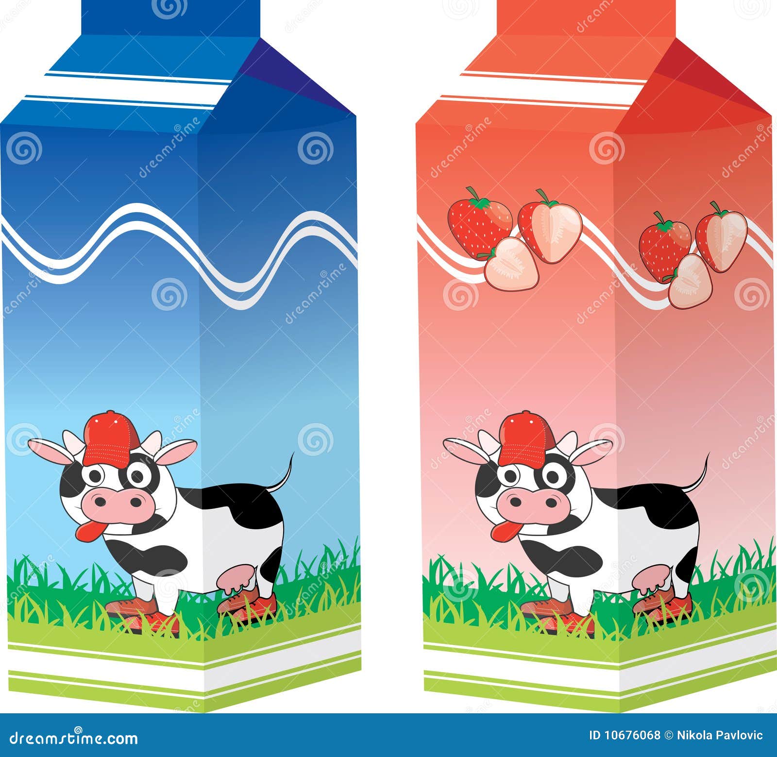 Set Of Six Cartons Of Milk.Fresh Milk,strawberry Milk, Chocolate Milk ...