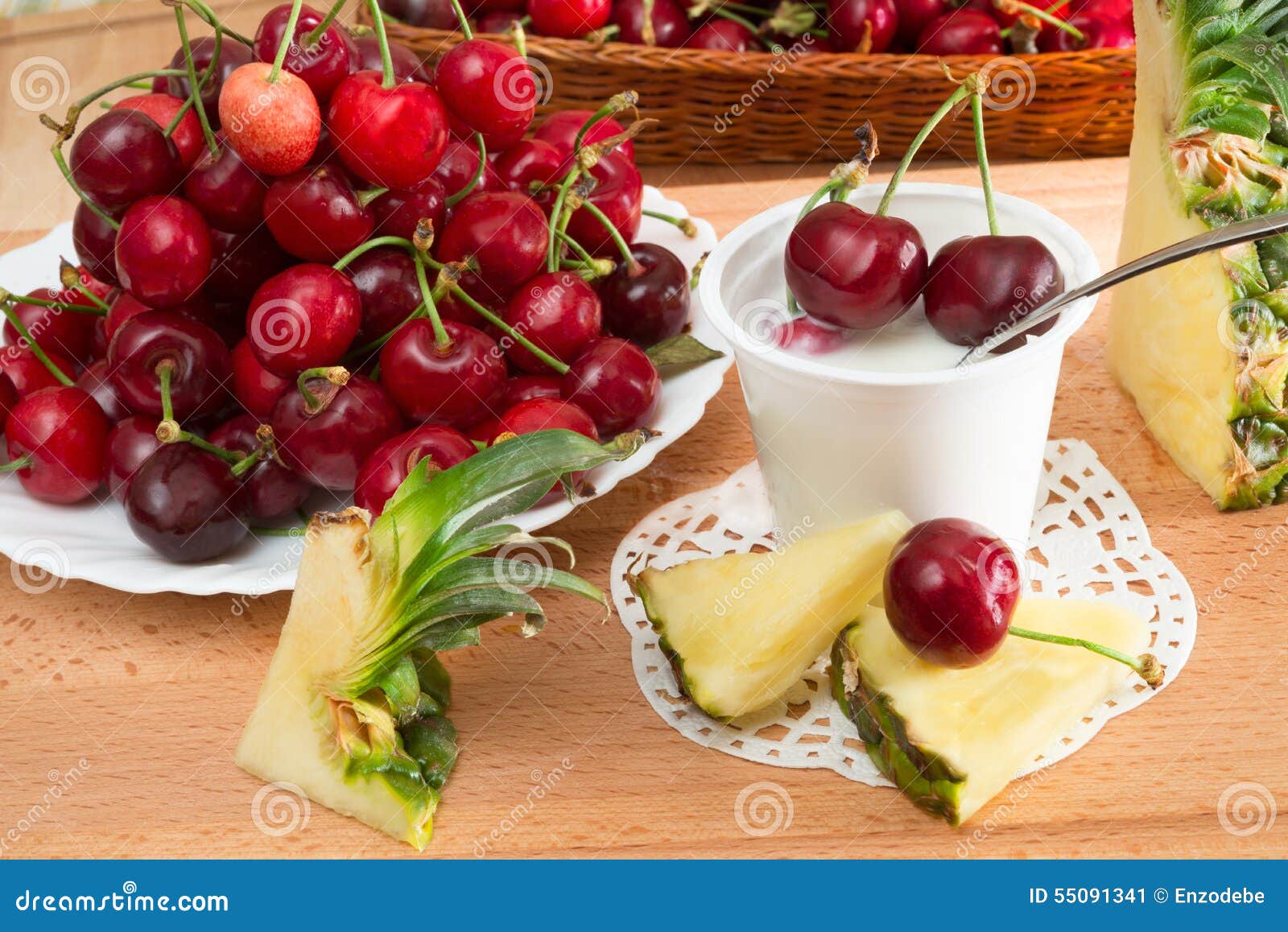 Yogurt with cherries stock image. Image of creamy, cream - 55091341
