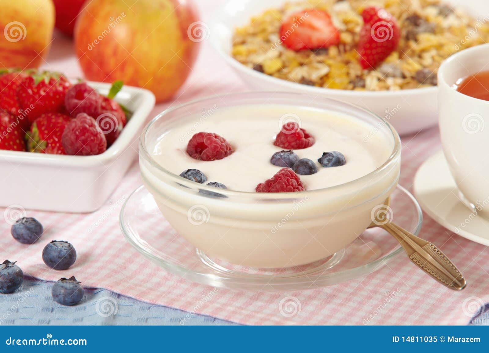 Yogurt with fresh berries stock image. Image of table - 14811035