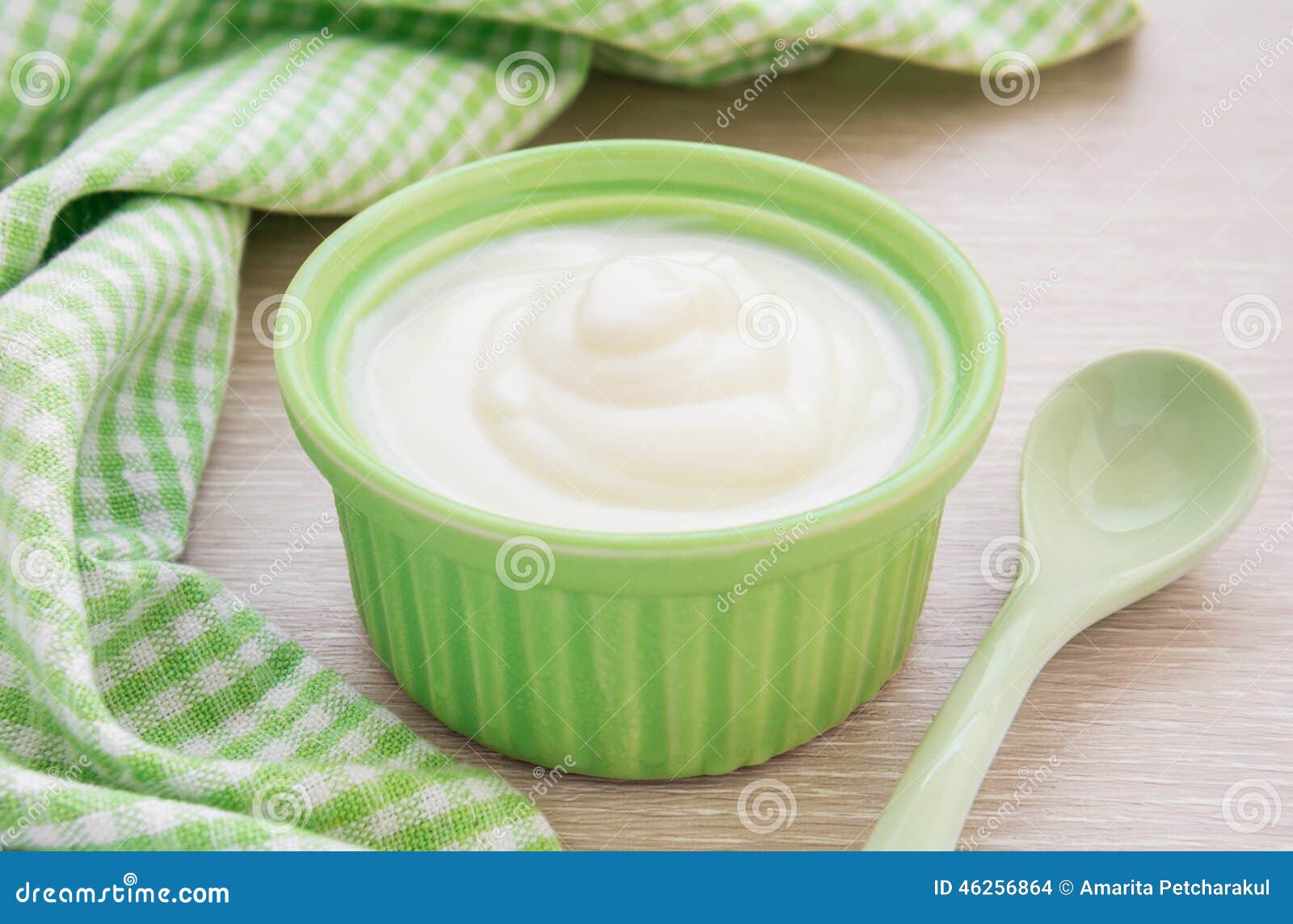 Yogurt in green bowl stock photo. Image of creamy, healthy - 46256864