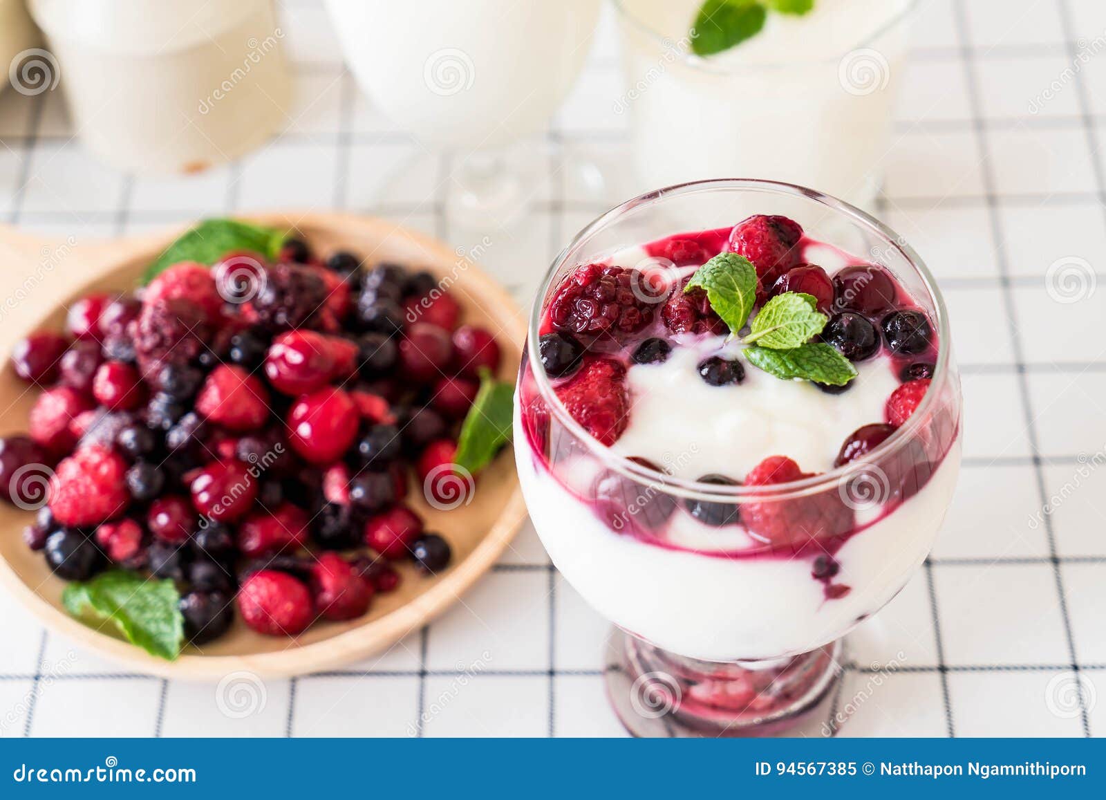 Yogurt with mixed berries stock image. Image of blueberry - 94567385
