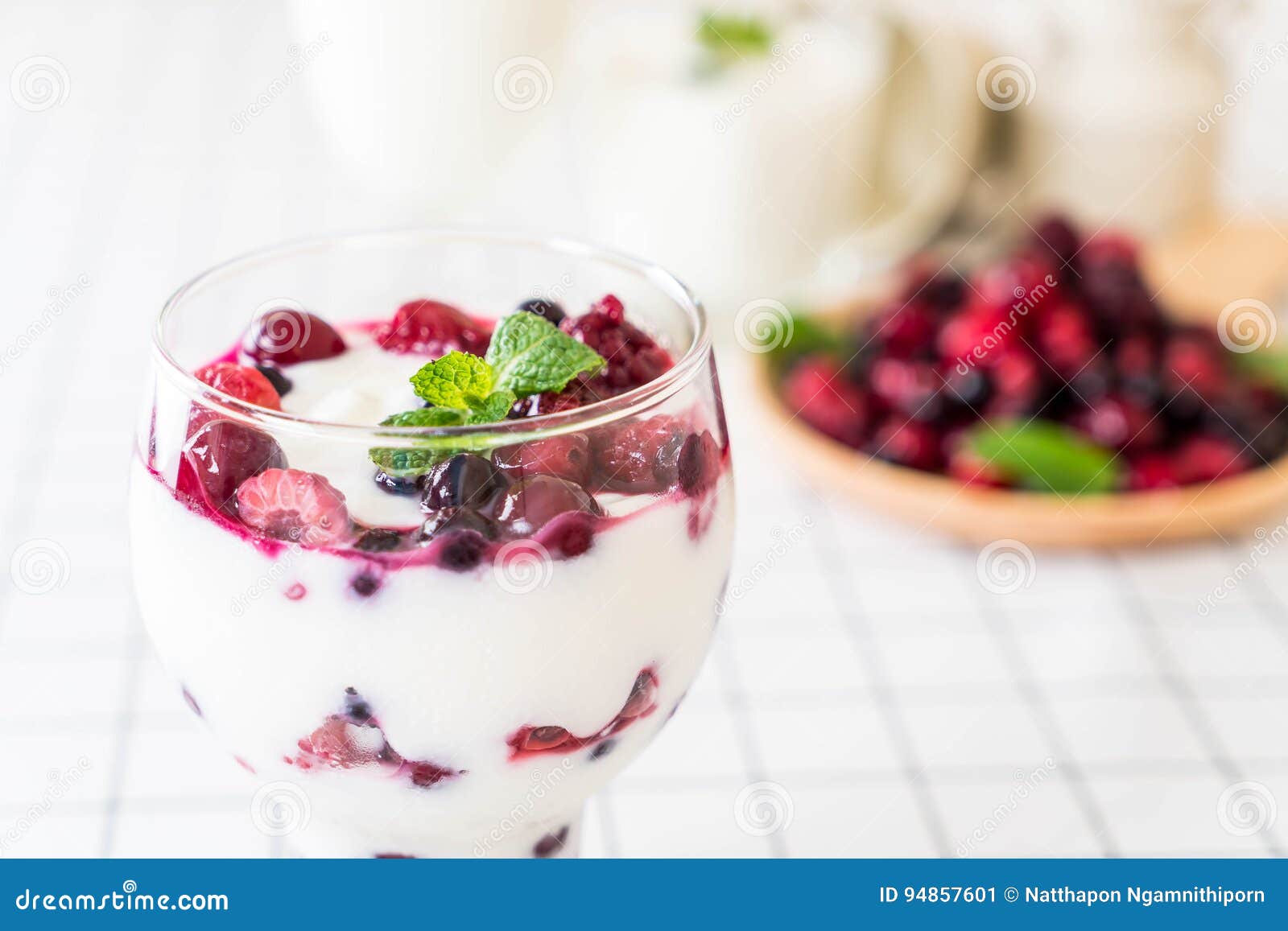 Yogurt with mixed berries stock image. Image of closeup - 94857601