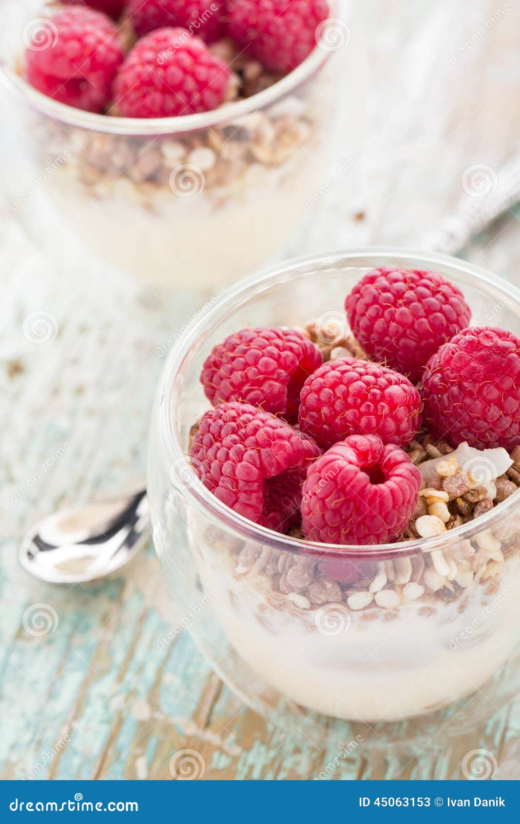 Yogurt with Muesli and Fresh Raspberries Stock Image - Image of grain ...