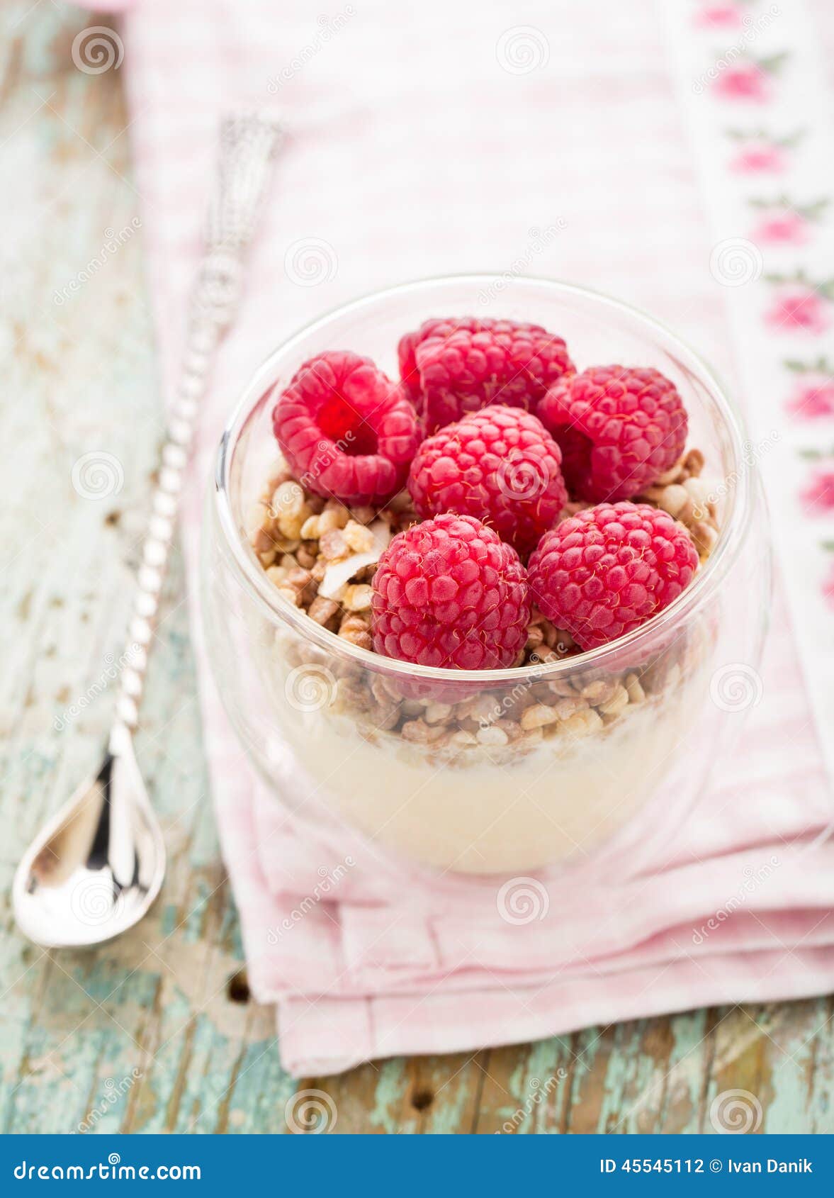 Yogurt with Muesli and Fresh Raspberries Stock Photo - Image of spoon ...