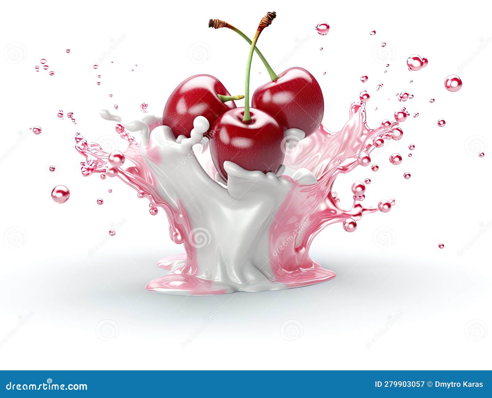 Yogurt Splash with Cherry on White Background. Stock Illustration ...