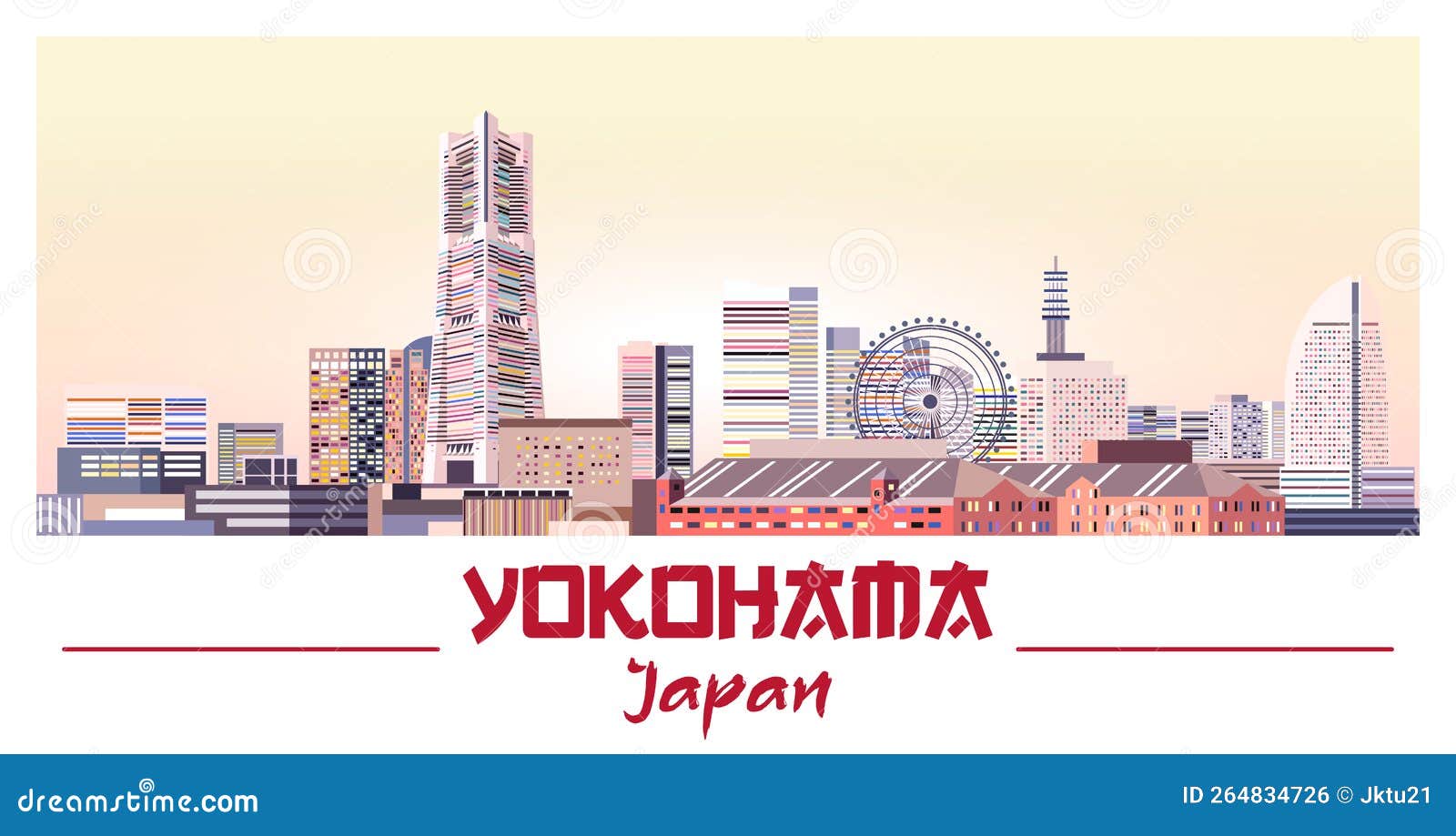 Yokohama Skyline in Bright Color Palette Vector Illustration Stock ...