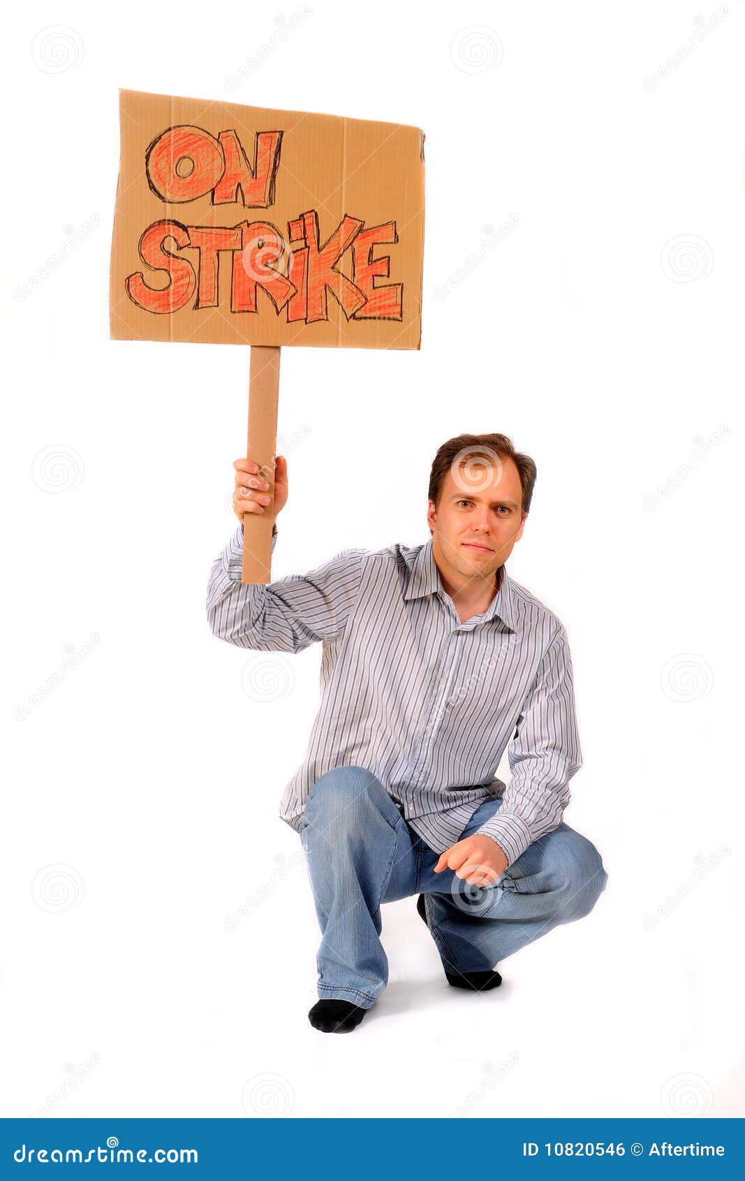 Yong Man Holding on Strike Sign Stock Photo - Image of grey, casual ...