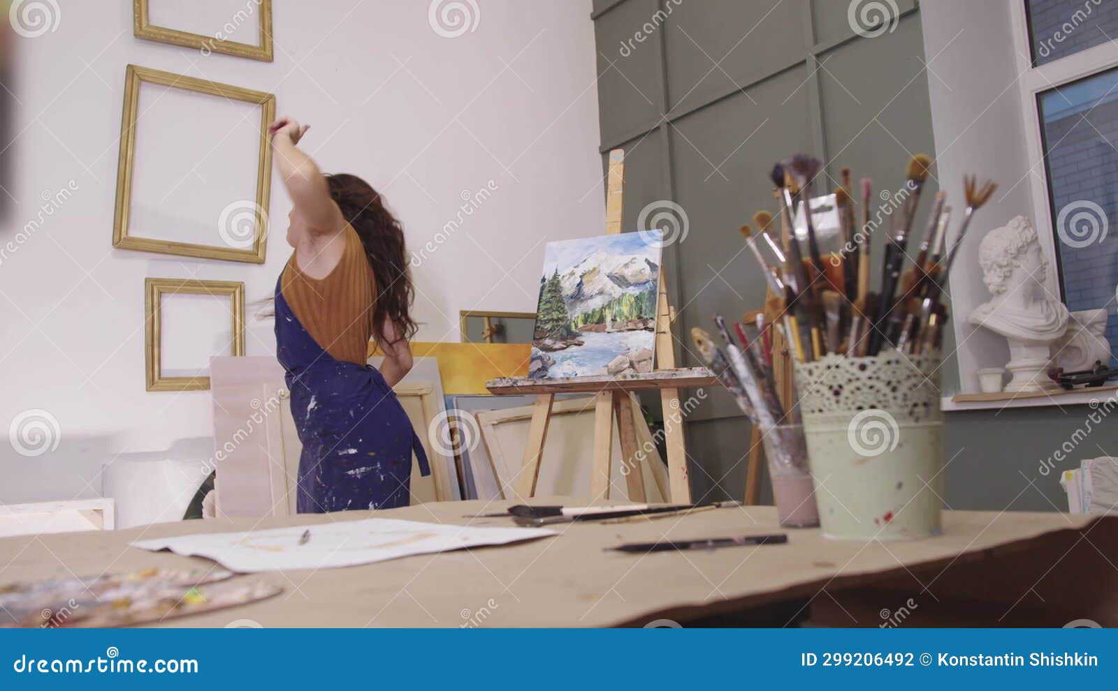 Yong Woman Painter Artist in Studio Stock Footage - Video of front ...