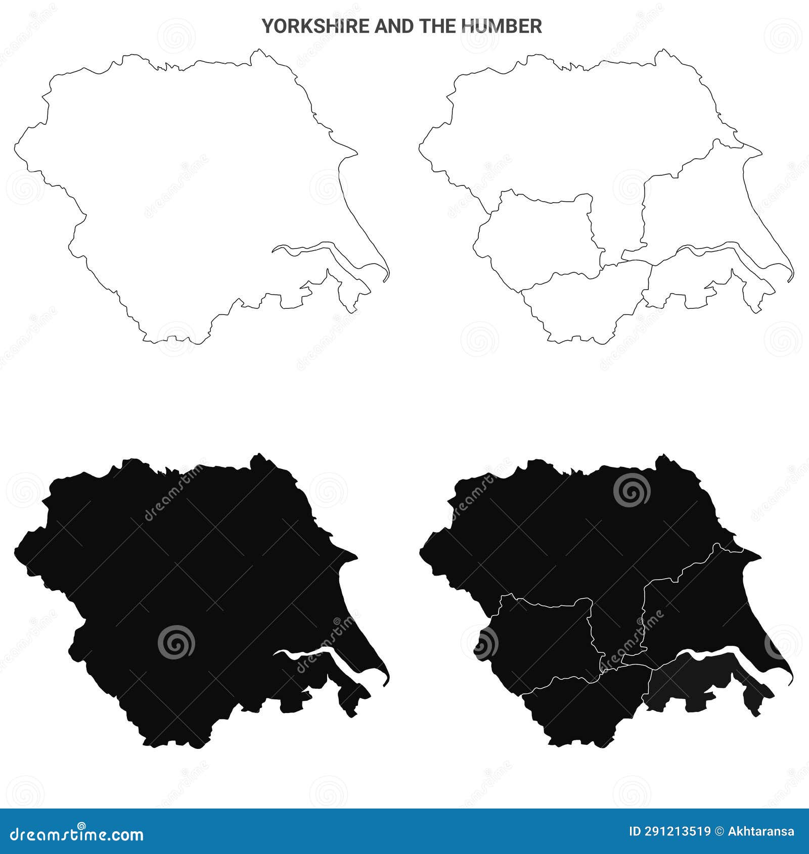 Yorkshire And The Humber, England Administrative Map Set - Blank ...
