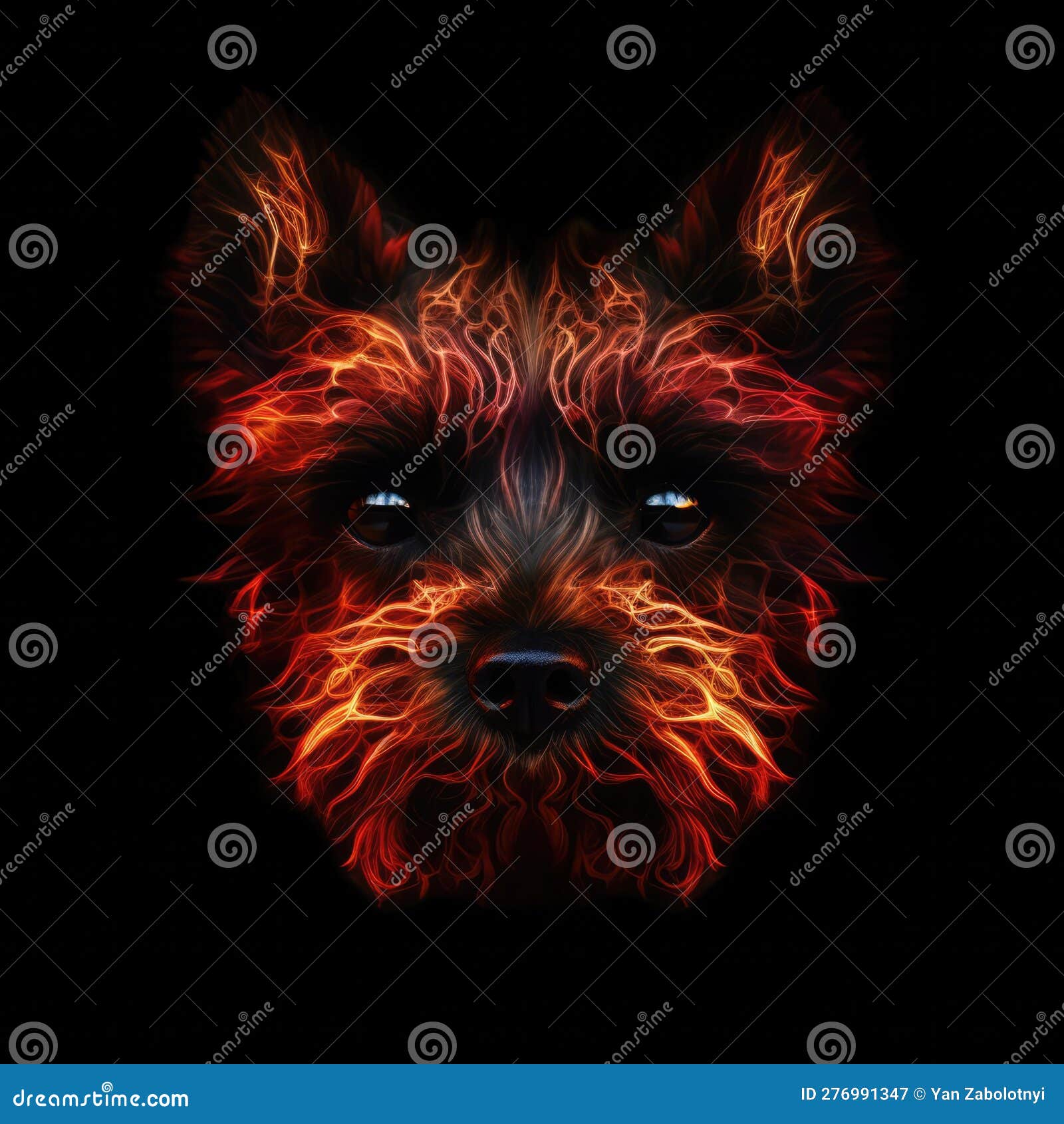 Yorkshire Terrier Face Shape in Red Fire on Black Background ...