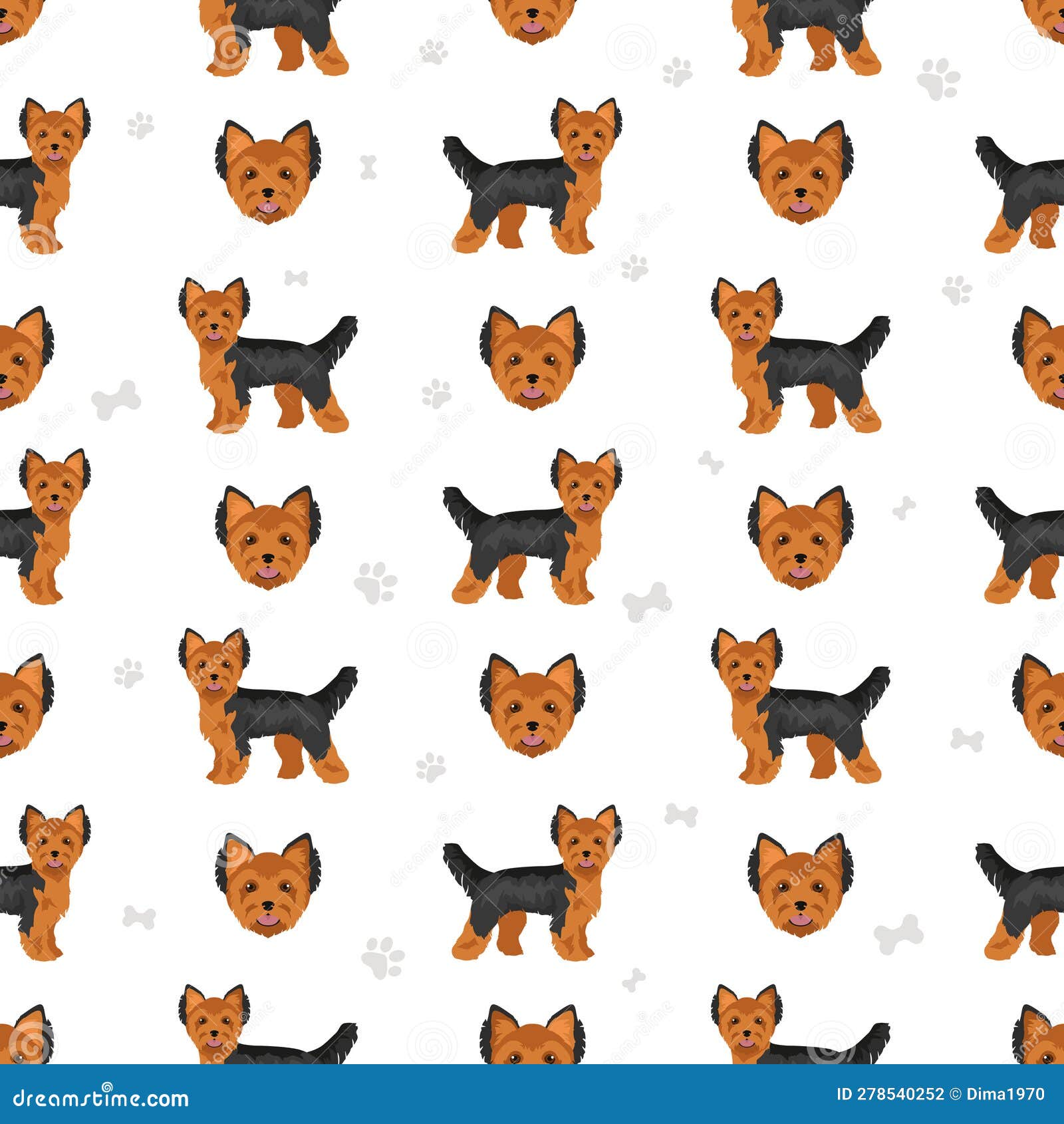 Yorkshire Terrier Seamless Pattern. Different Poses, Coat Colors Set ...