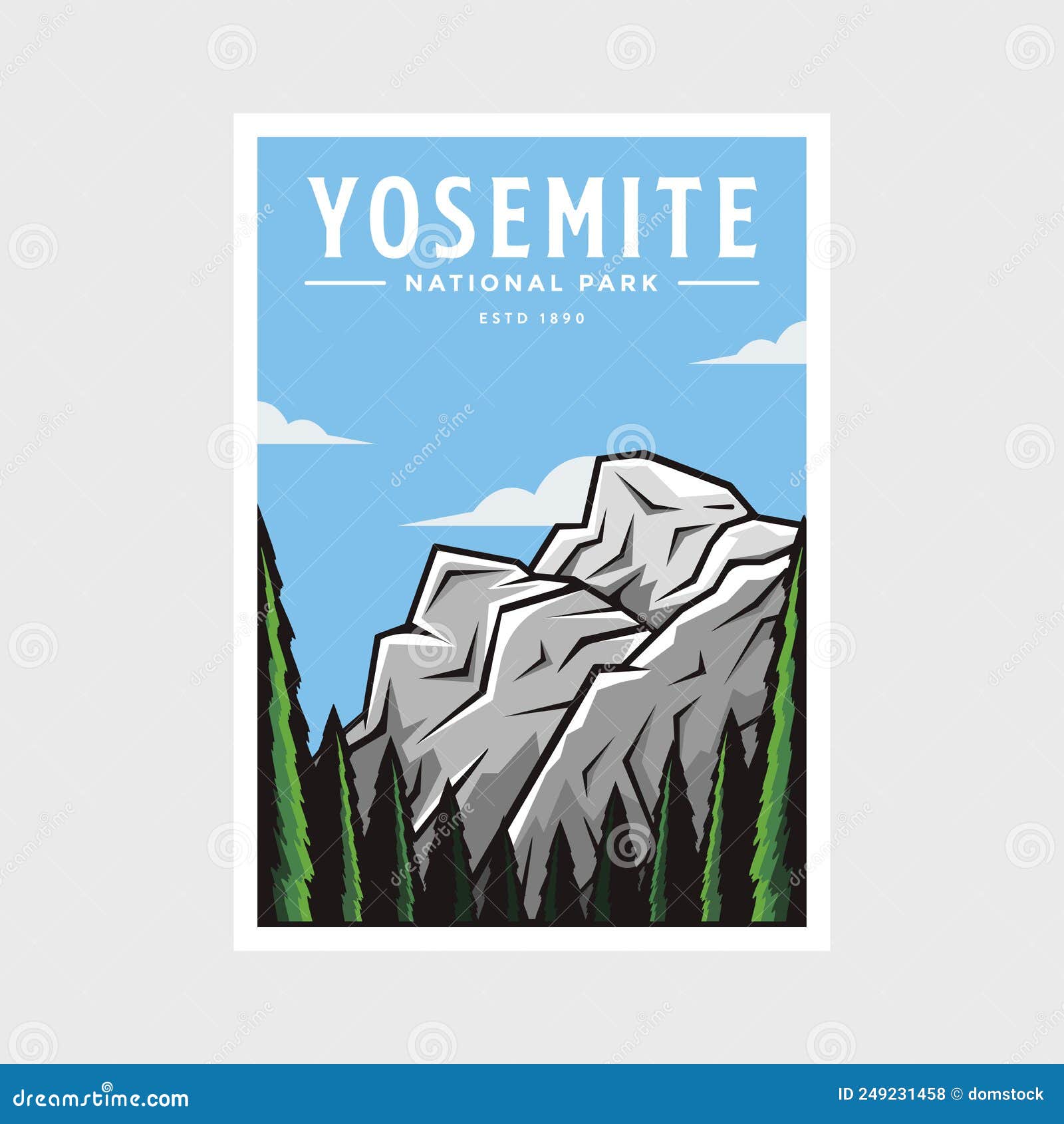 Yosemite National Park Poster Illustration Design Stock Vector