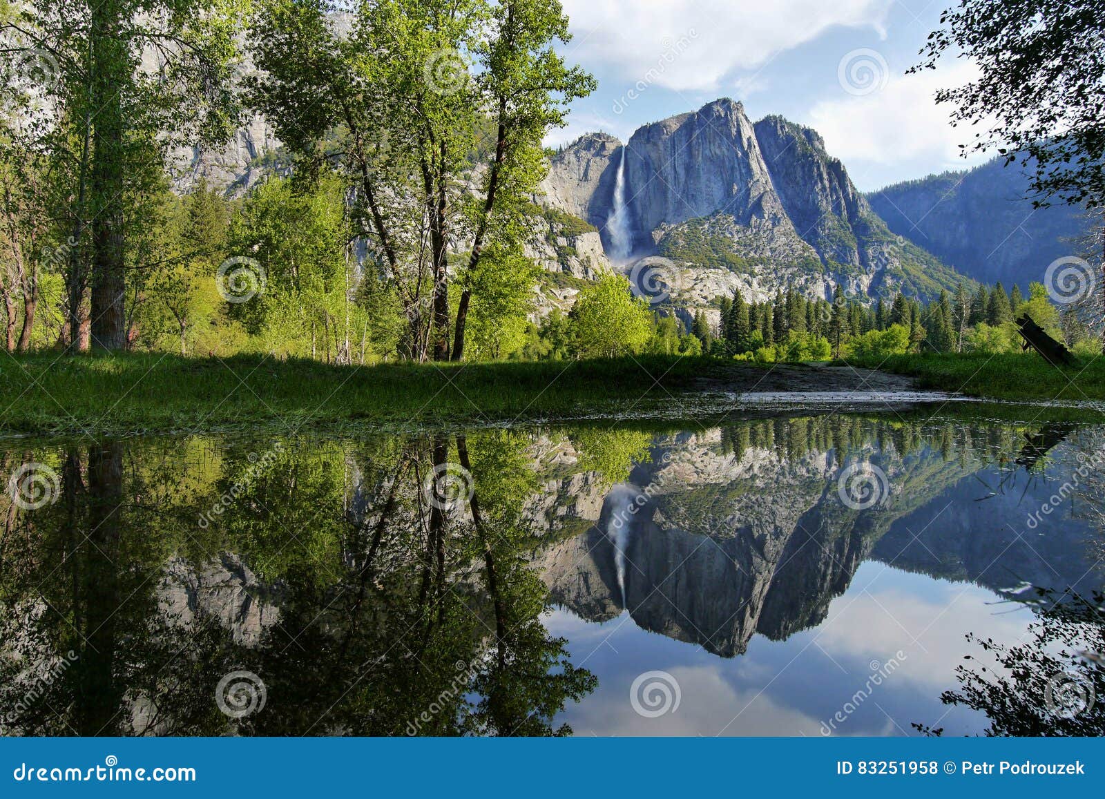 Yosemite Waterfall Reflection in Water Stock Photo - Image of travel ...
