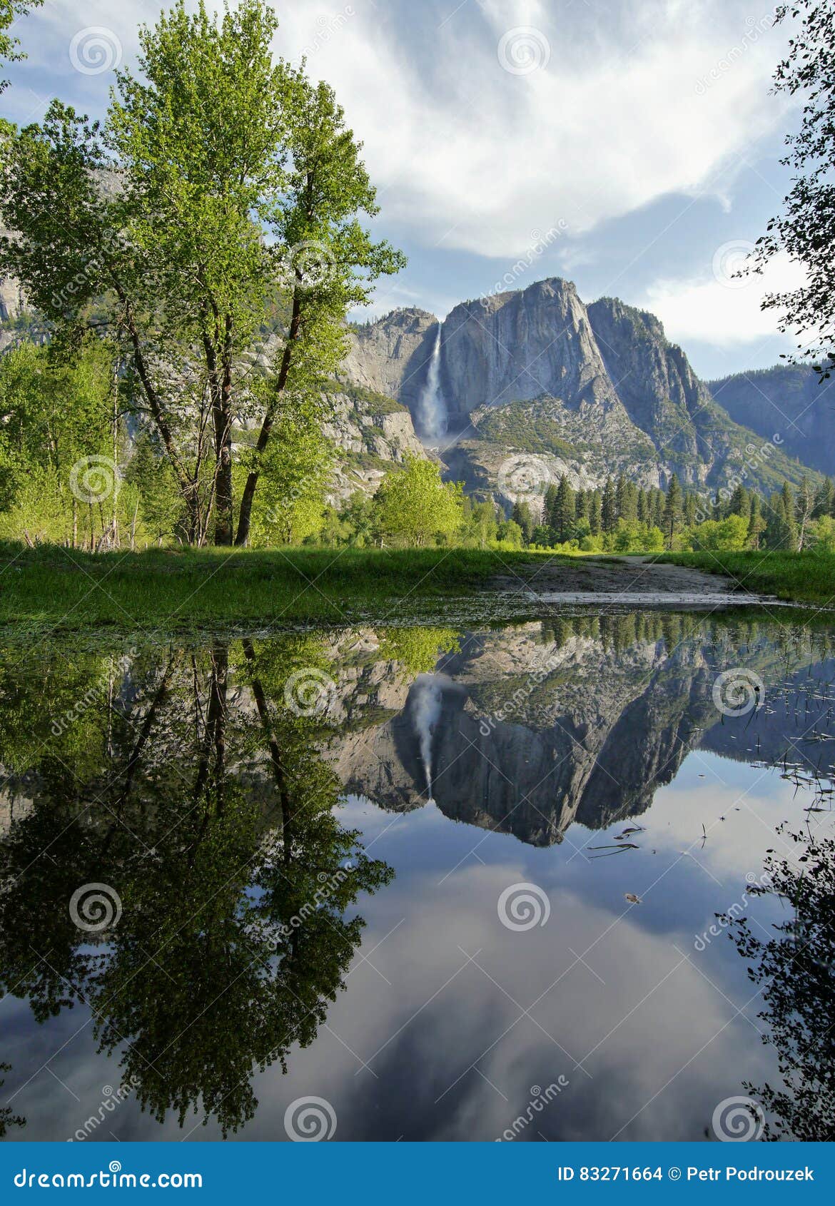 Yosemite Waterfall Reflection in Water Stock Photo - Image of river ...
