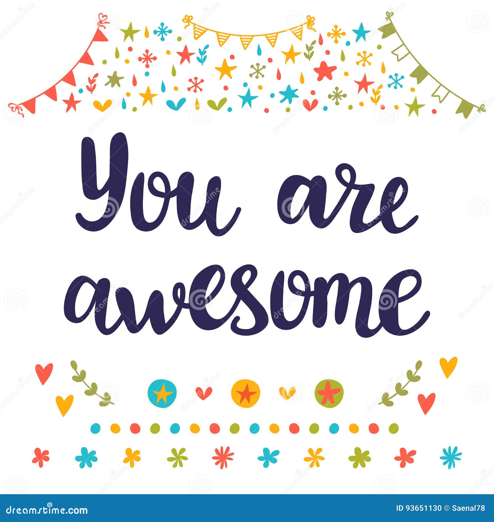 You Are Awesome Inspirational Quote Hand Drawn Lettering Stock Vector