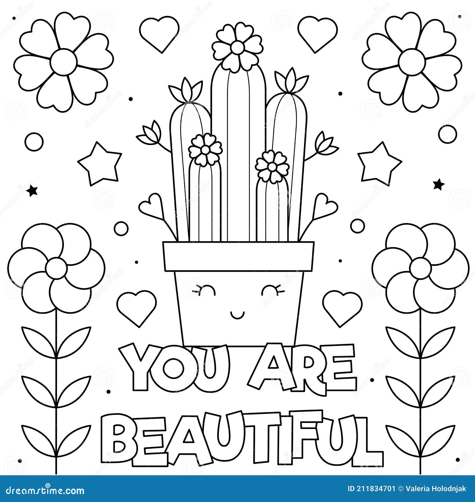You are Beautiful. Coloring Page. Vector Illustration of Flowers. Stock ...
