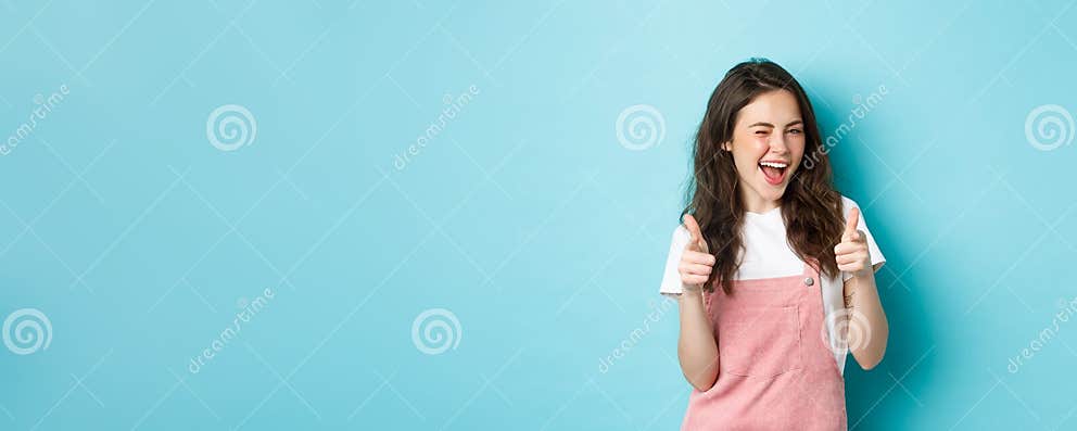 You Can Do This Beautiful Cheerful Brunette Girl Winking And Smiling