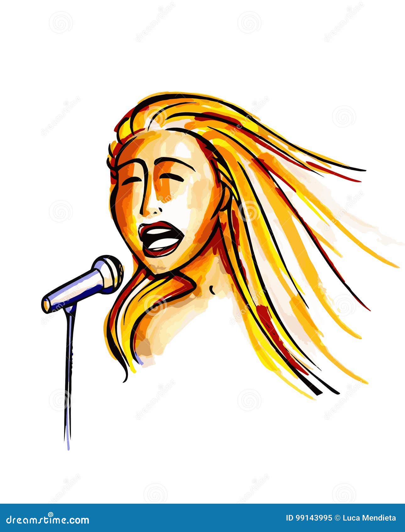 Face of a Woman Singing before a Microphone Stock Illustration ...