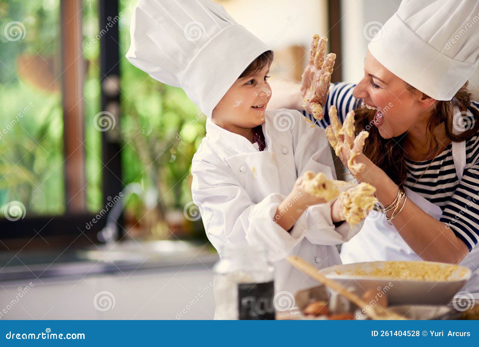 You Cant Be Sad while Baking. a Mother and Her Son Playing with Cookie ...