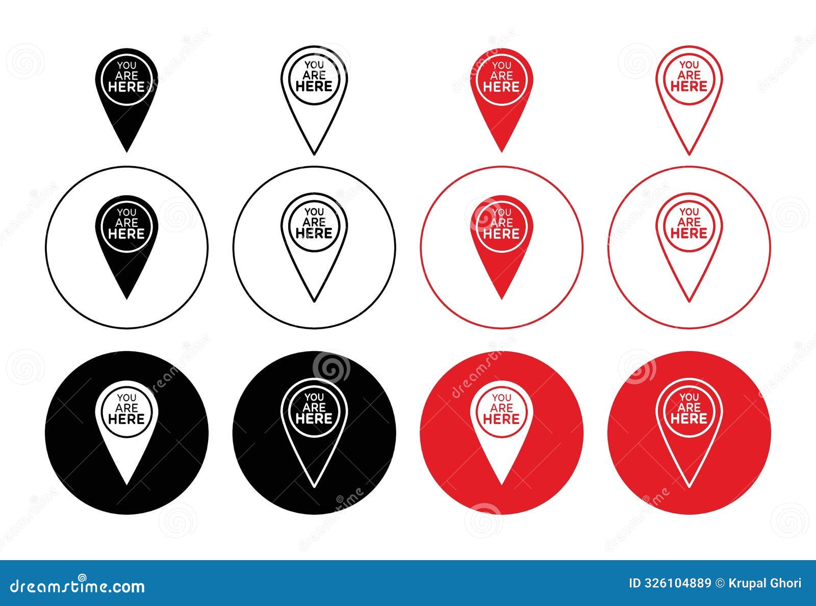 You are Here Pointer Outline Icon Drawing Set. You are Here Pointer Vector for App Web Use Stock ...