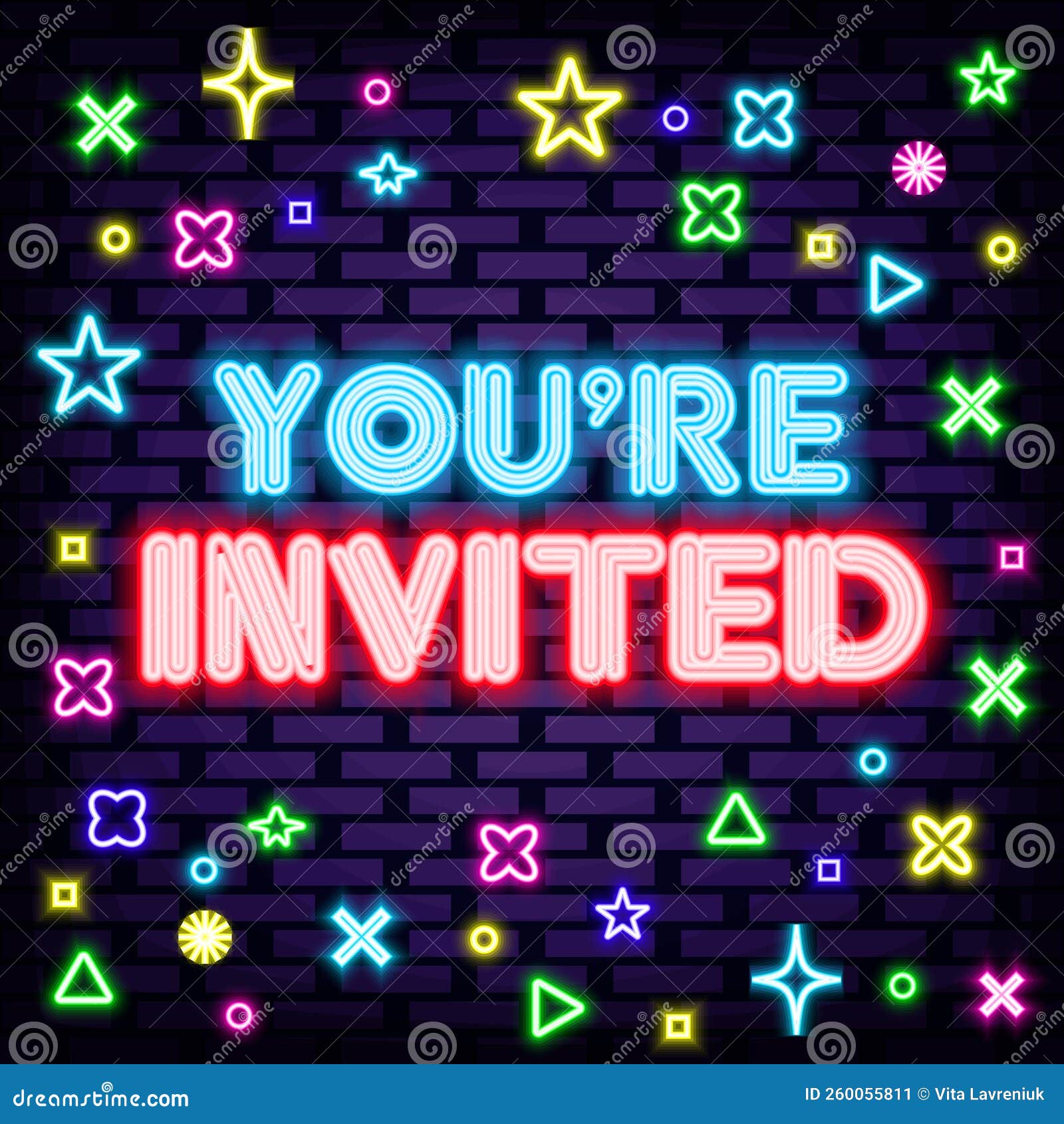You are Invited Badge in Neon Style. Neon Script. Night Bright ...