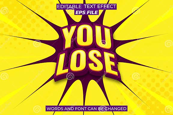 You Lose Text Effect, Font Editable, Typography, 3d Text. Vector ...