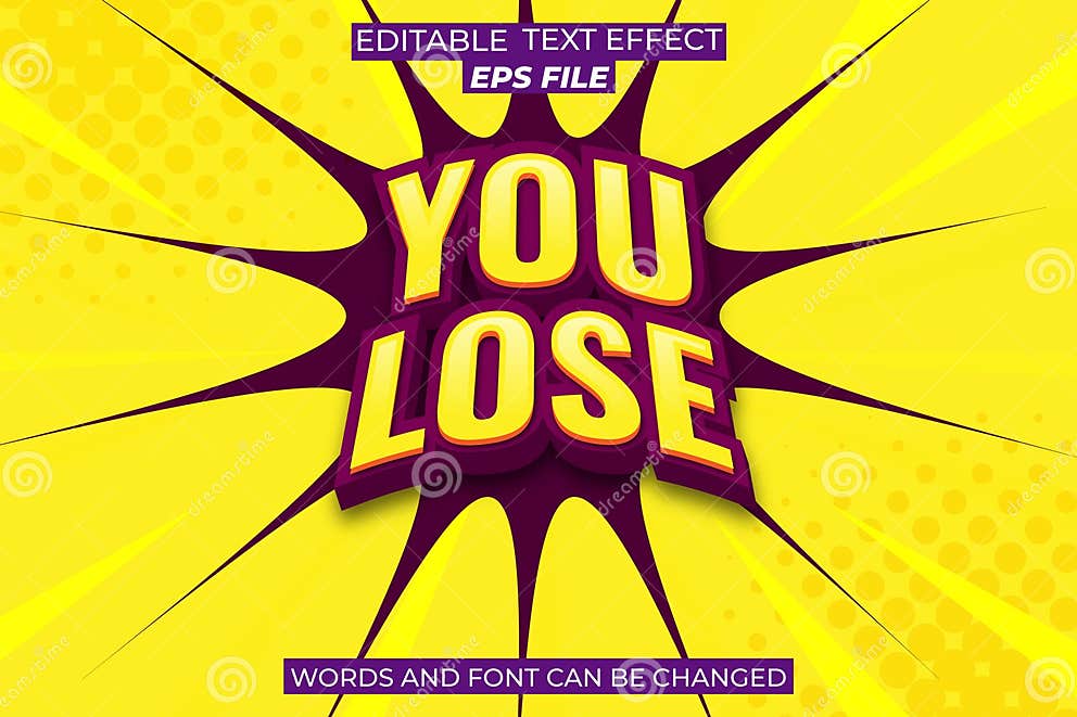 You Lose Text Effect, Font Editable, Typography, 3d Text. Vector ...