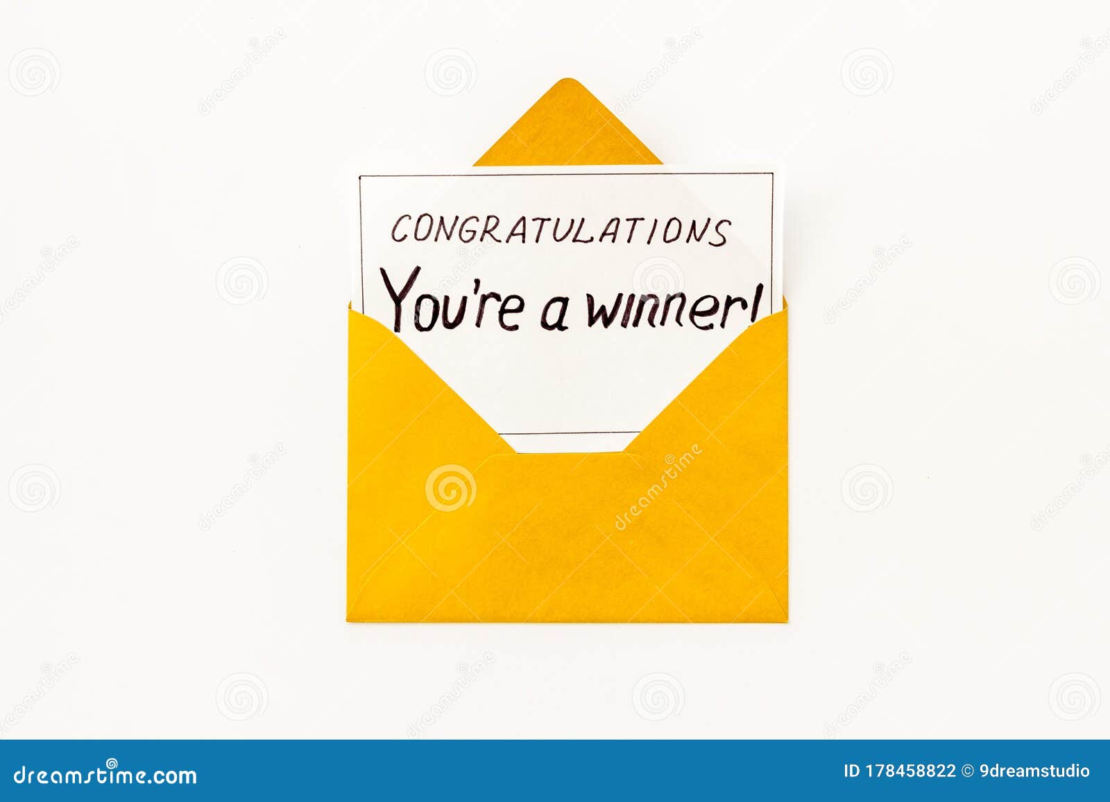 You`re a Winner. Envelope with Congratulation Card on White Table Top ...