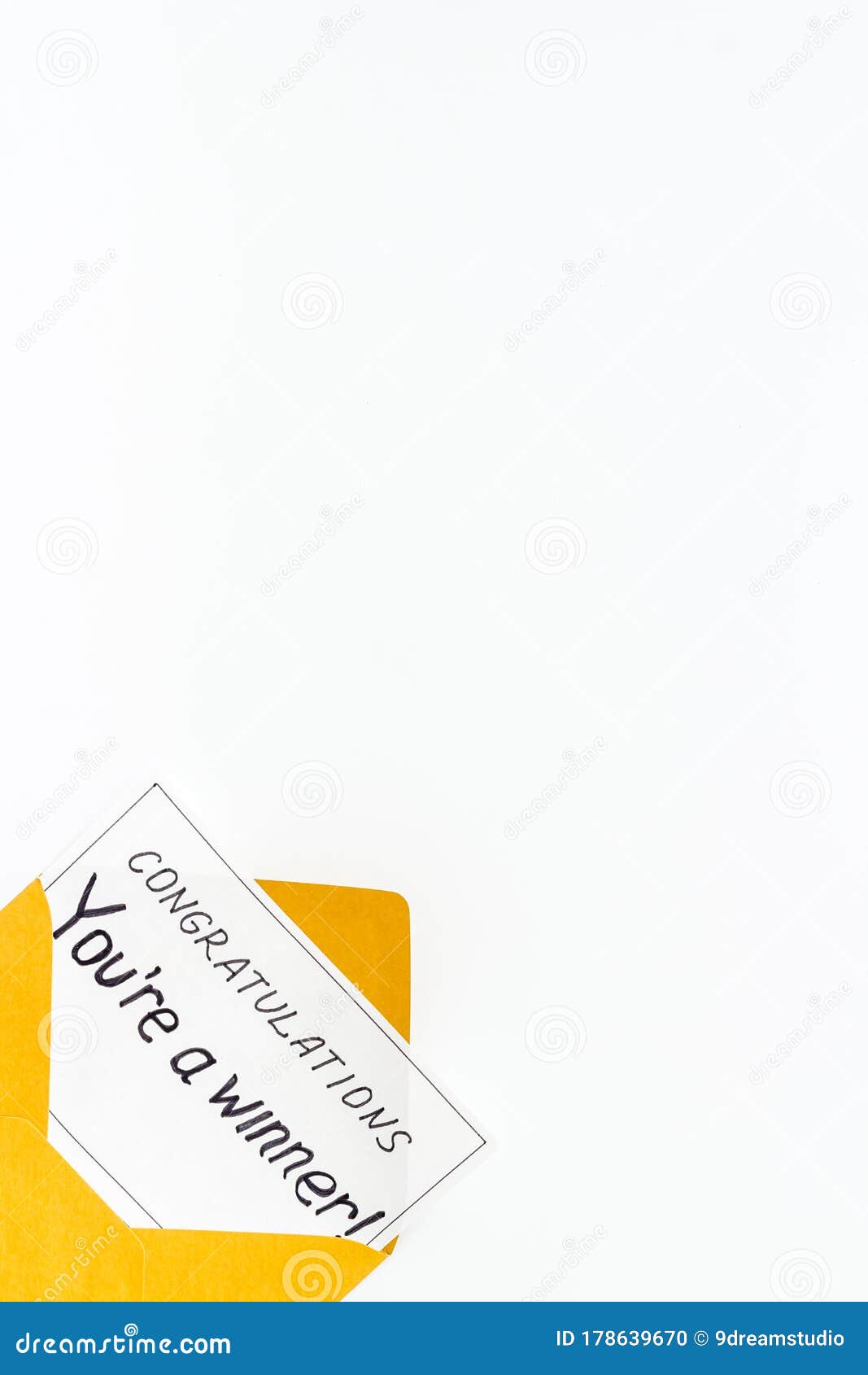 You`re a Winner. Envelope with Congratulation Card on White Table Top ...