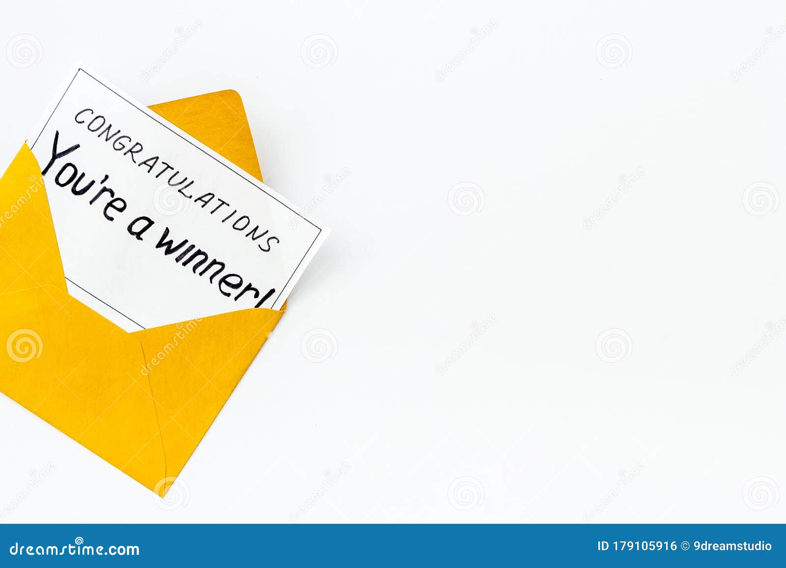 You`re a Winner. Envelope with Congratulation Card on White Table Top ...