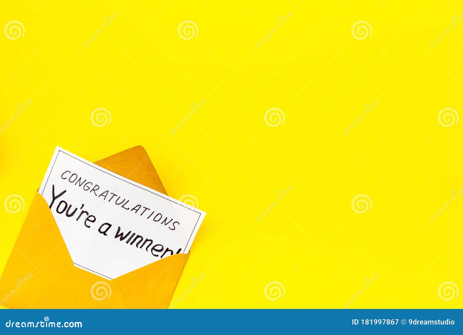 You`re a Winner. Envelope with Congratulation Card on Yellow Table Top ...