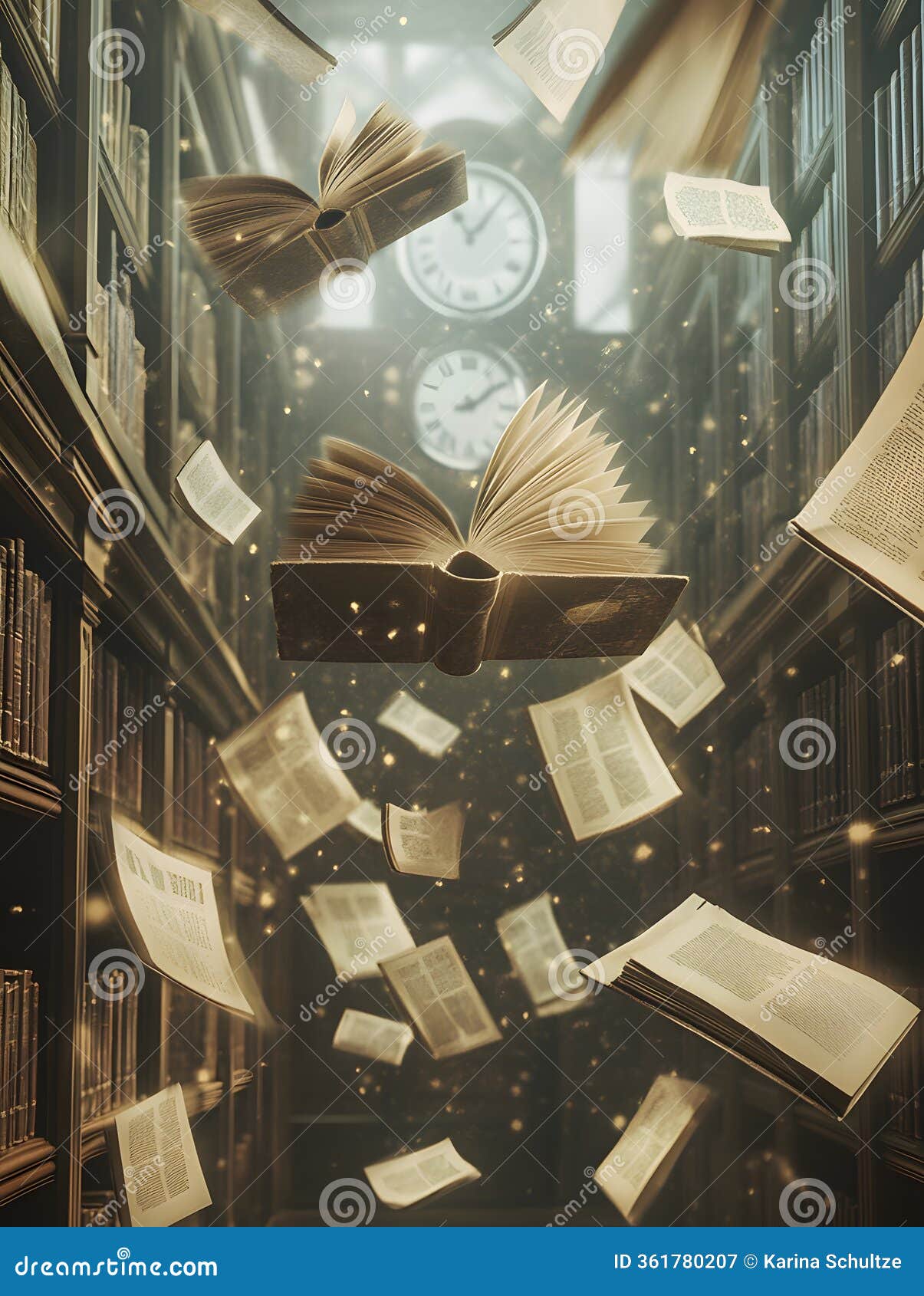 When You Read, Time Flies Flying Books in the Library with a Clock ...