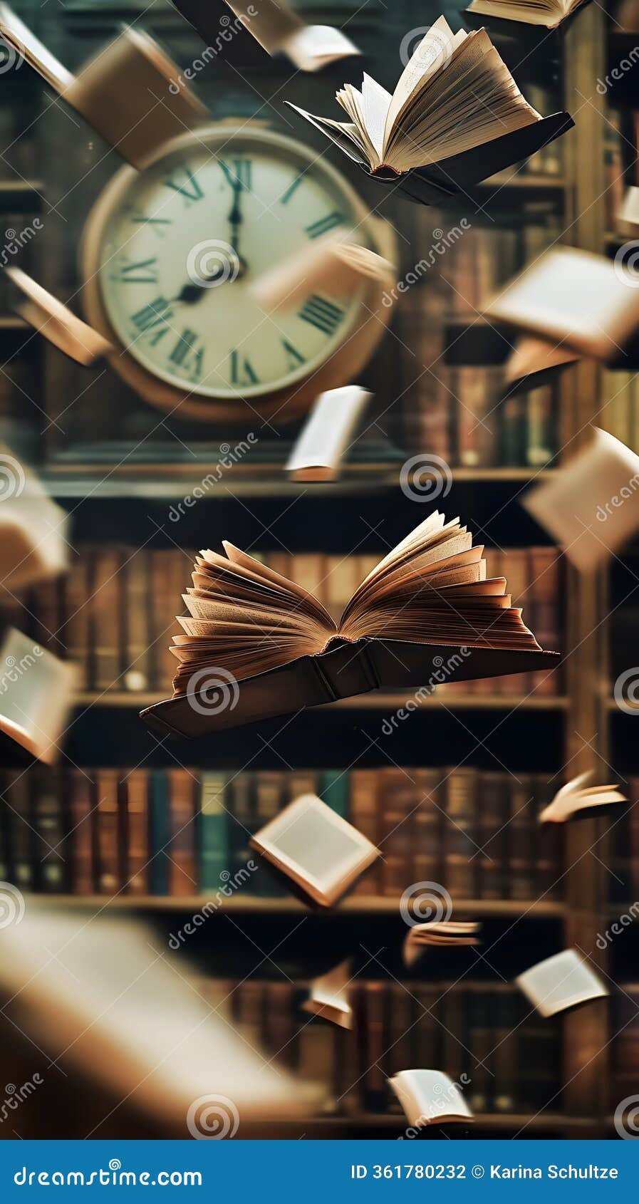 When You Read, Time Flies Flying Books in the Library with a Clock ...