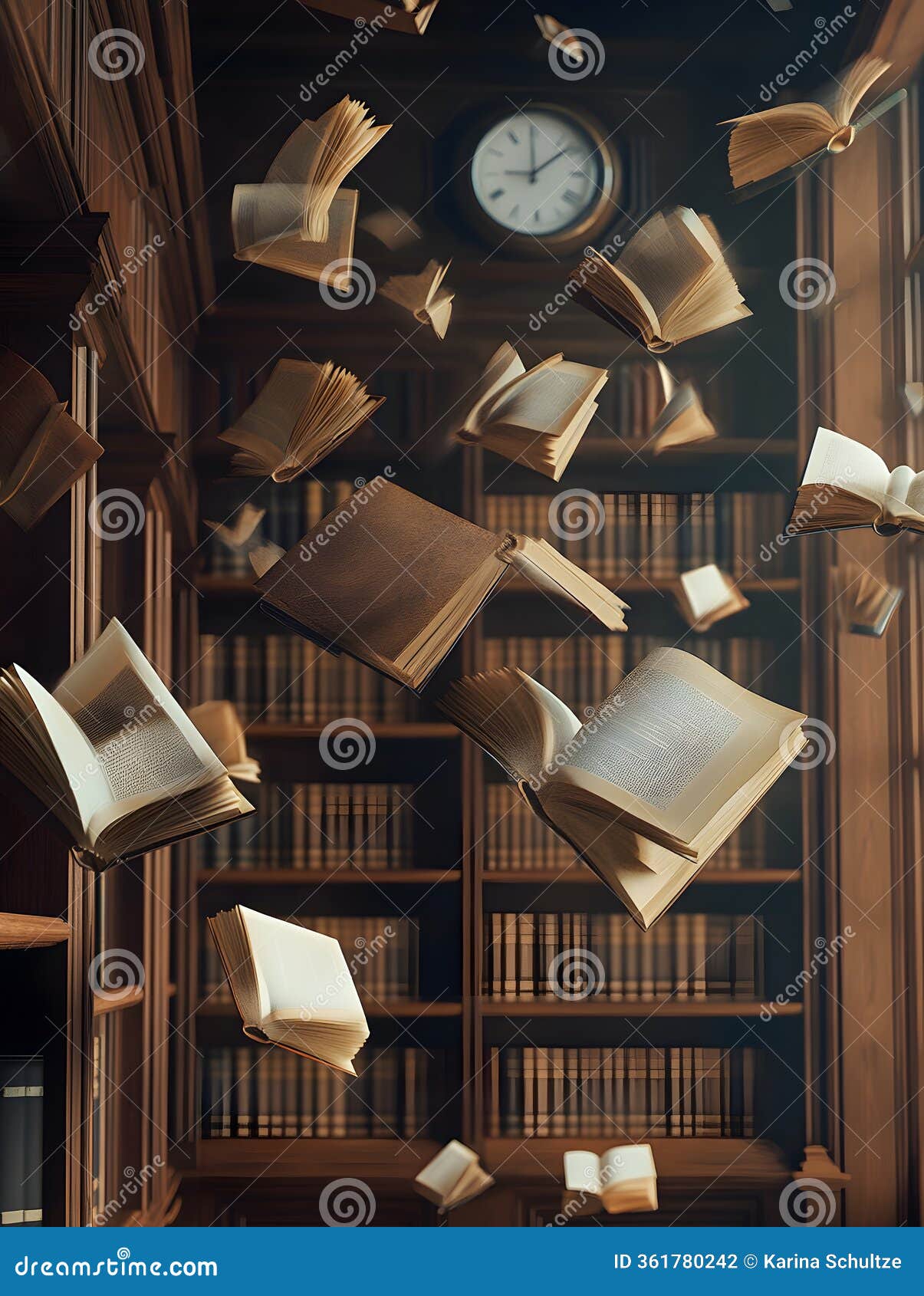 When You Read, Time Flies Flying Books in the Library with a Clock ...