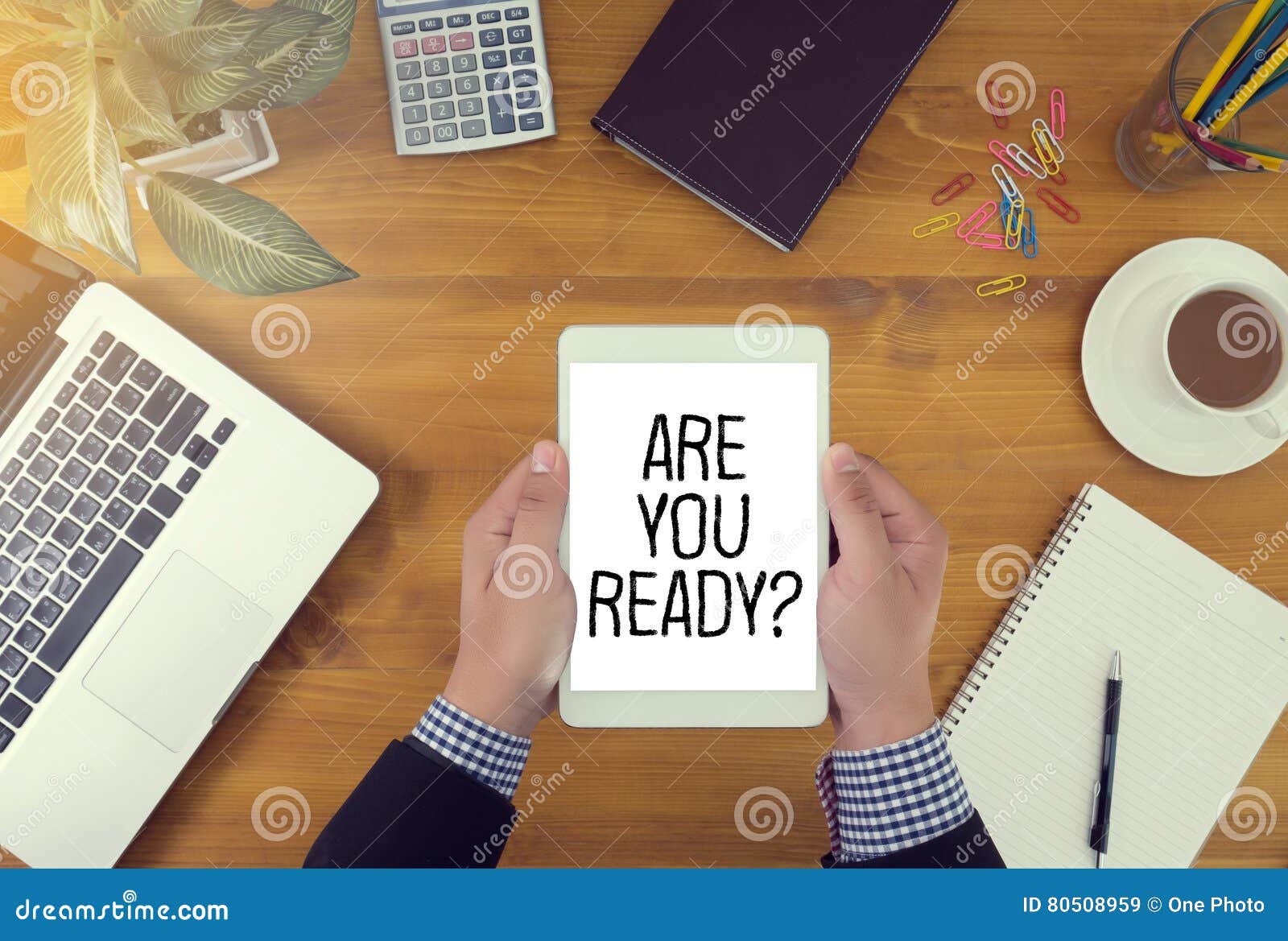 Are YOU READY? Businessman Work Hard Desktop with Laptop, Stock Image ...
