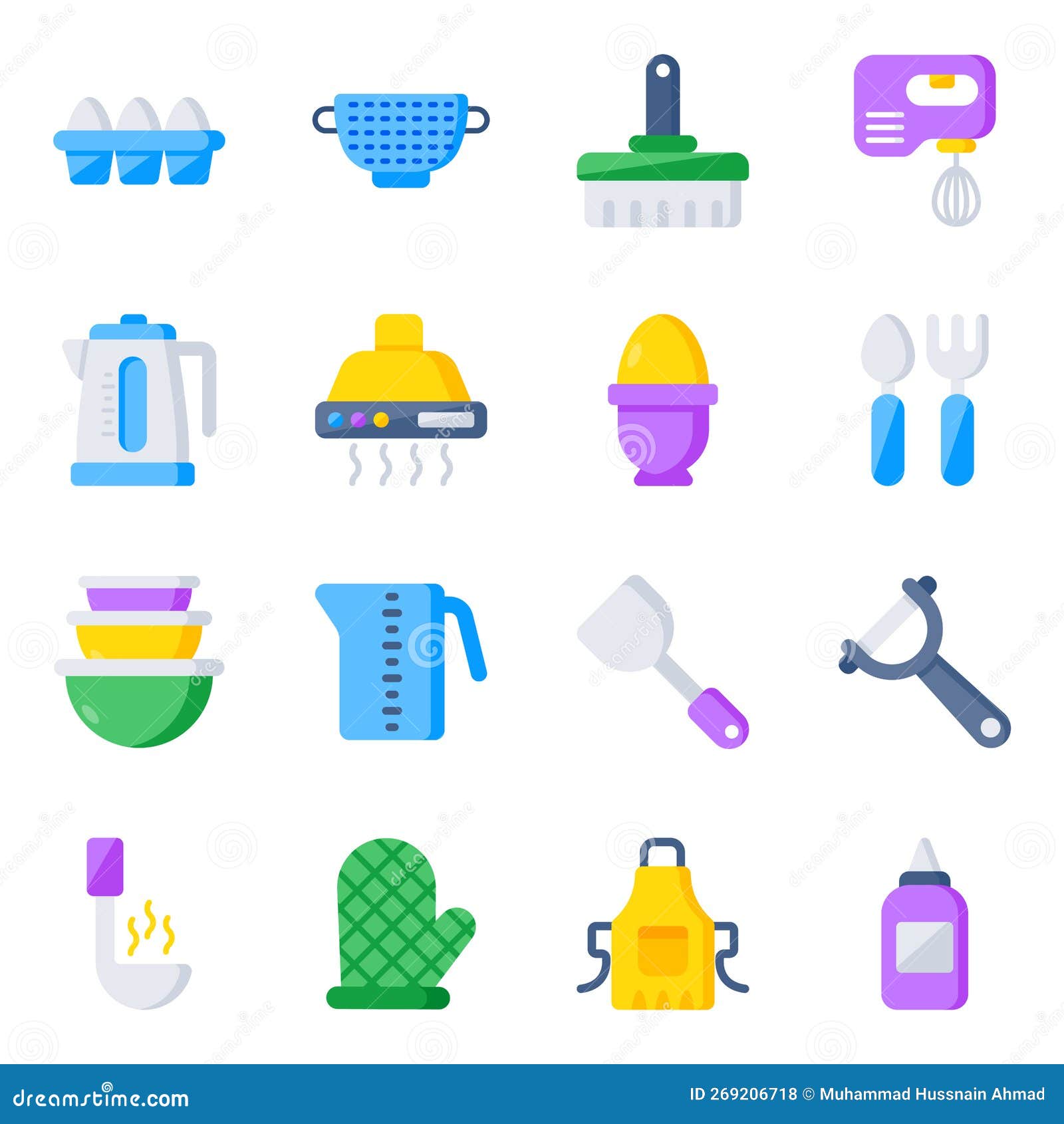 Pack of Kitchen Instruments Flat Icons Stock Vector - Illustration of ...