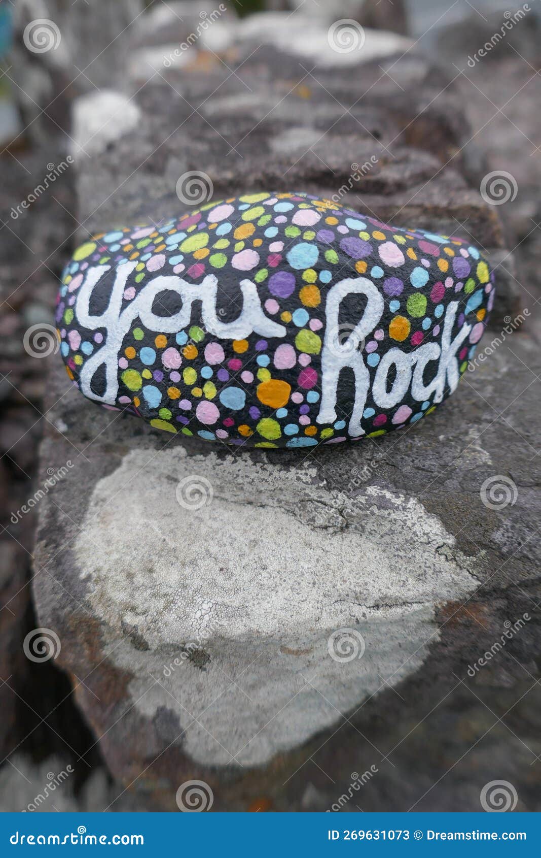 You Rock Written in Script on Polka Dot Kindness Rock Stock Image ...