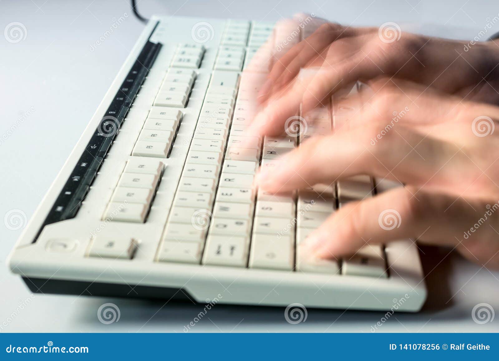 Man Quickly Types on a Computer Keyboard Stock Photo - Image of finger ...
