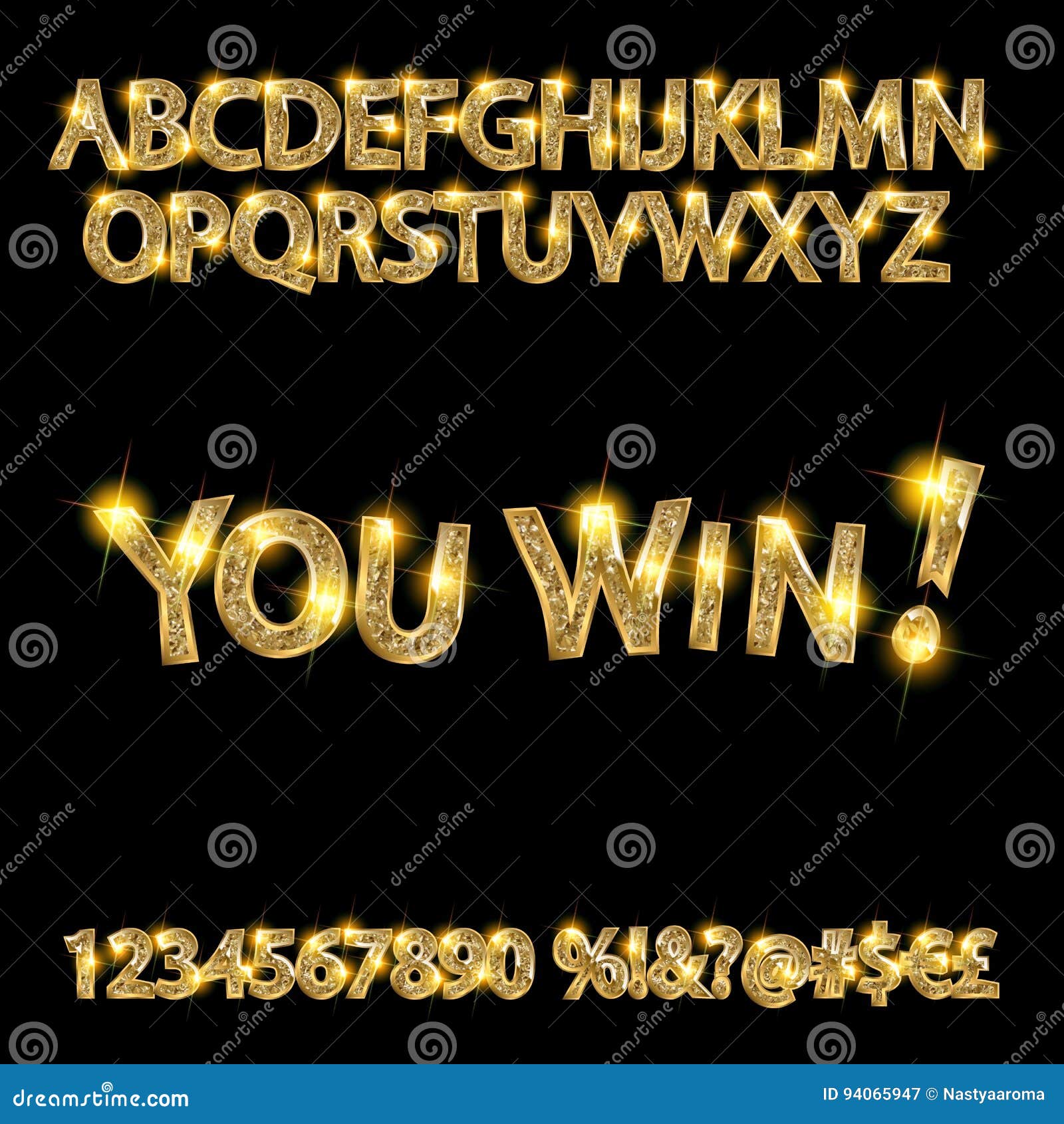 You Win. Gold Alphabets and Numbers Stock Illustration - Illustration ...