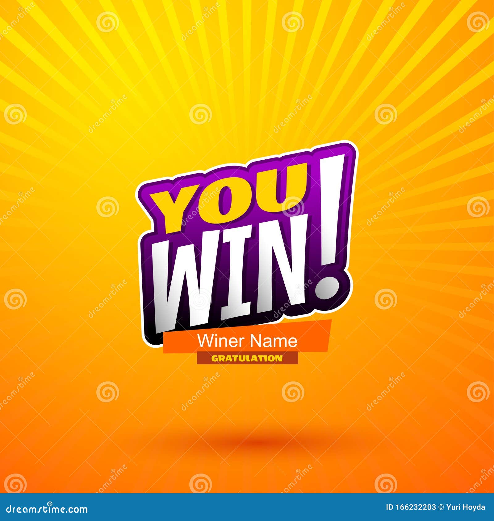 You Win Lettering on Bright Background. Vector Text Banner. Stock ...
