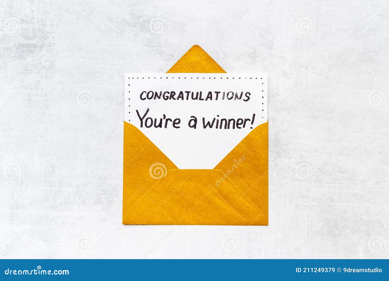 You are a Winner. Golden Envelope with Congratulation Card Stock Image ...