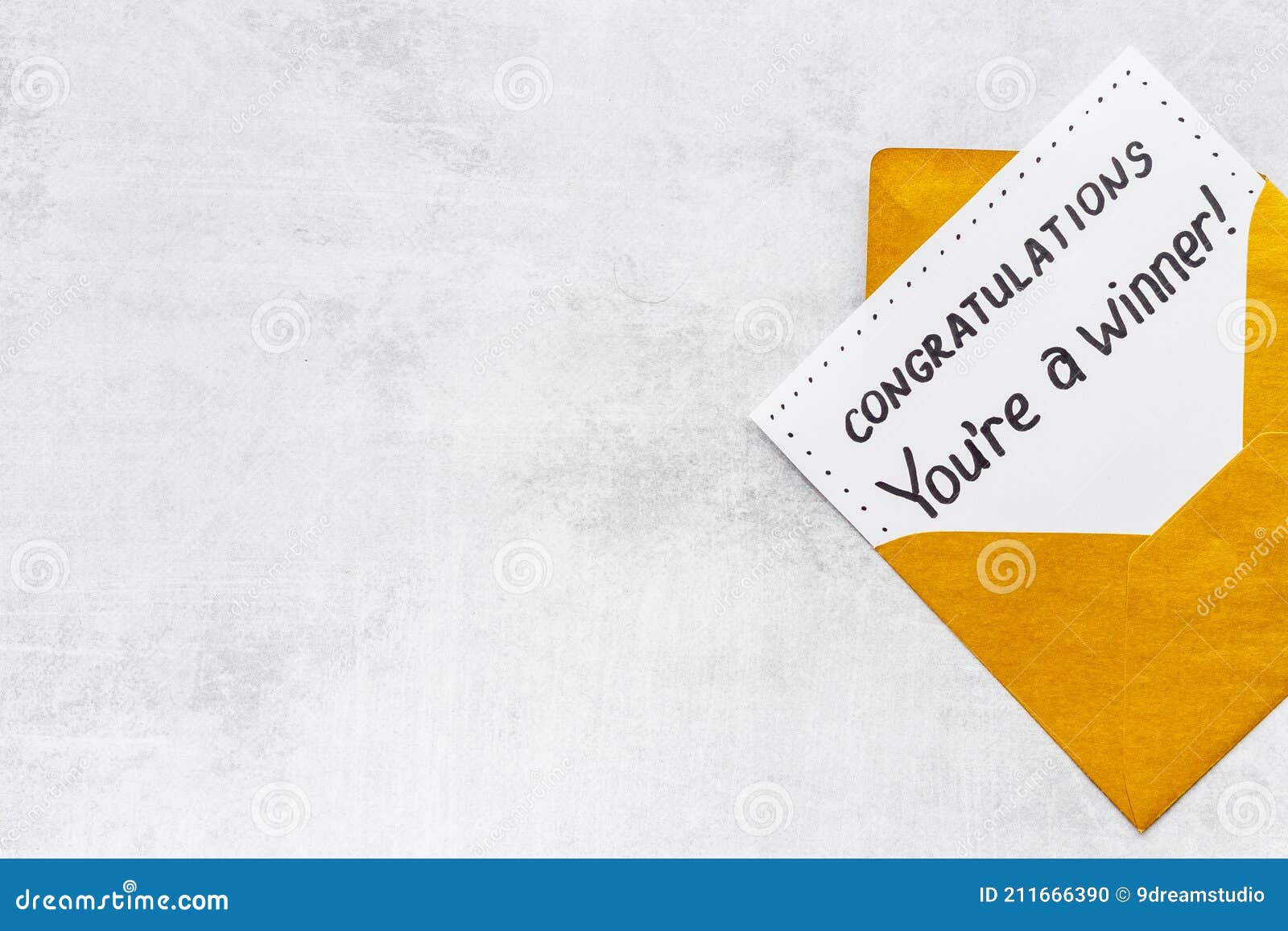 You are a Winner. Golden Envelope with Congratulation Card Stock Photo ...