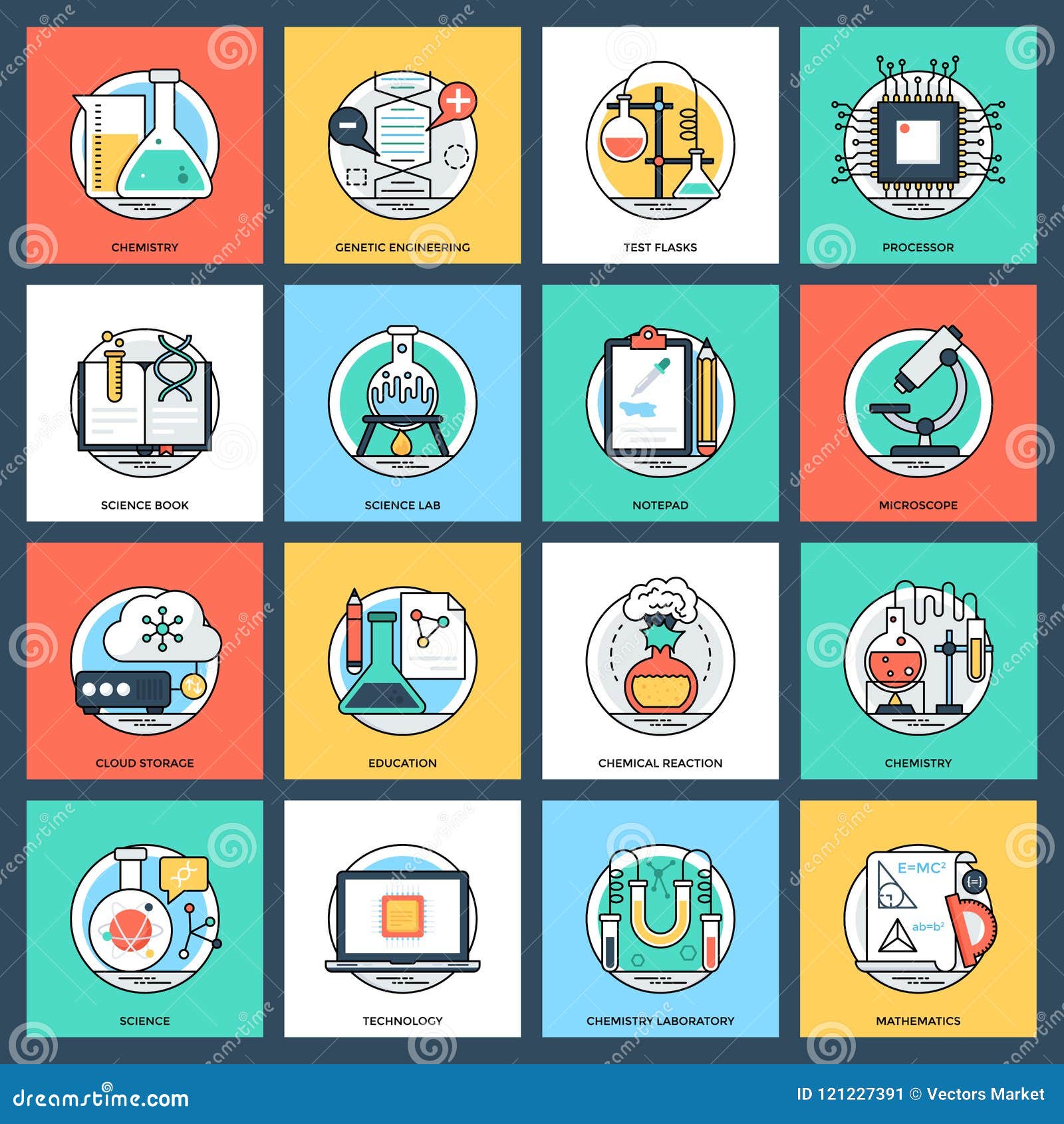 Set of Science and Technology Flat Vector Icons Stock Illustration ...