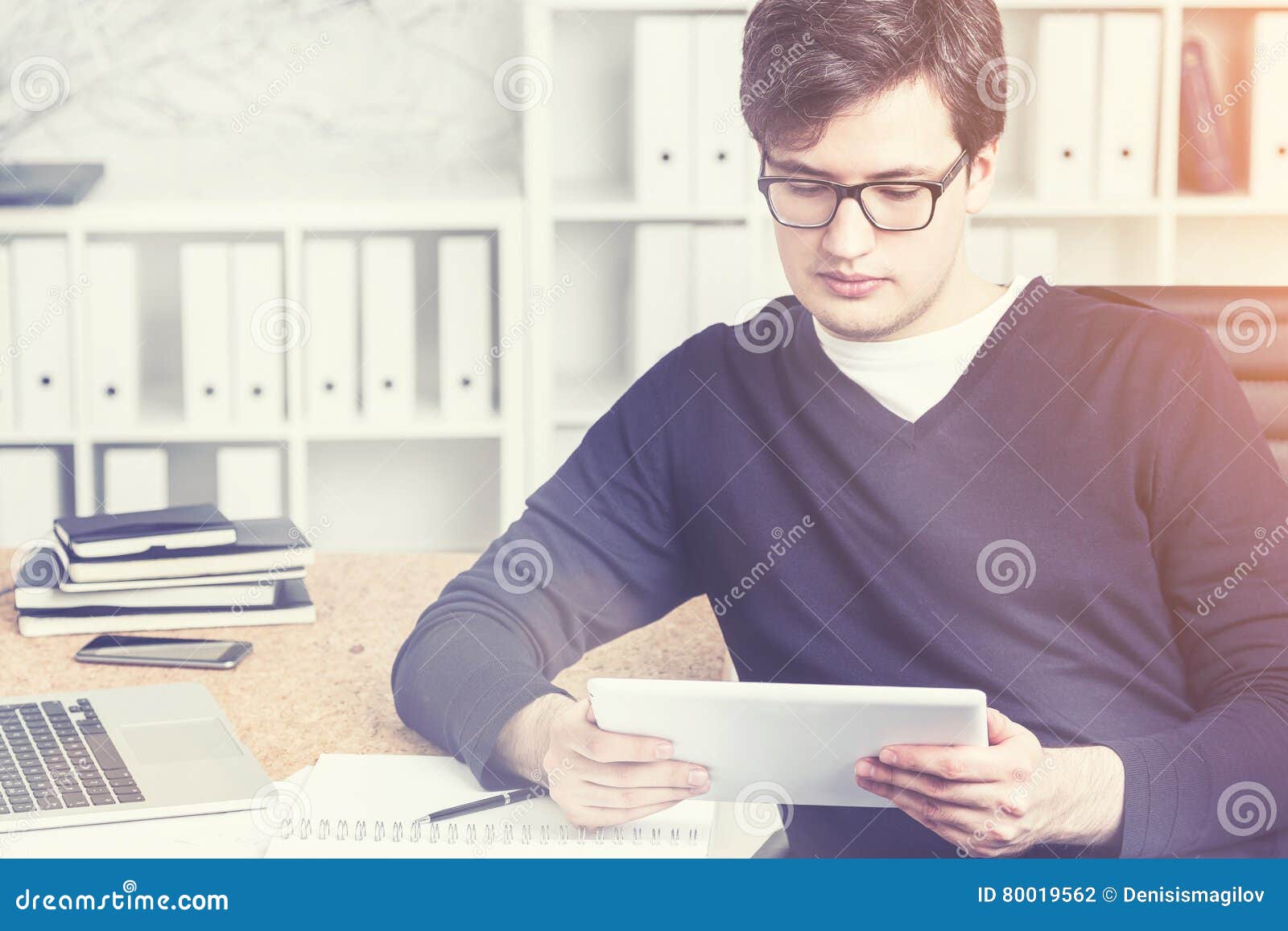 Young Accountant Using Tablet at Work, Toned Stock Photo - Image of ...