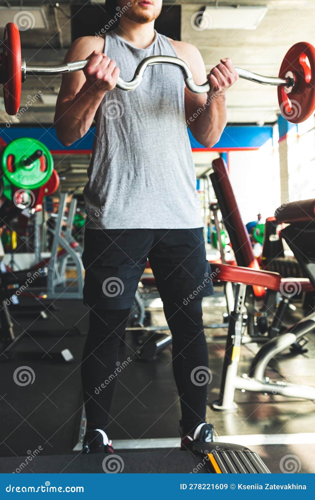Young Active Muscular Man Performs Exercises with a Barbell in the Gym ...