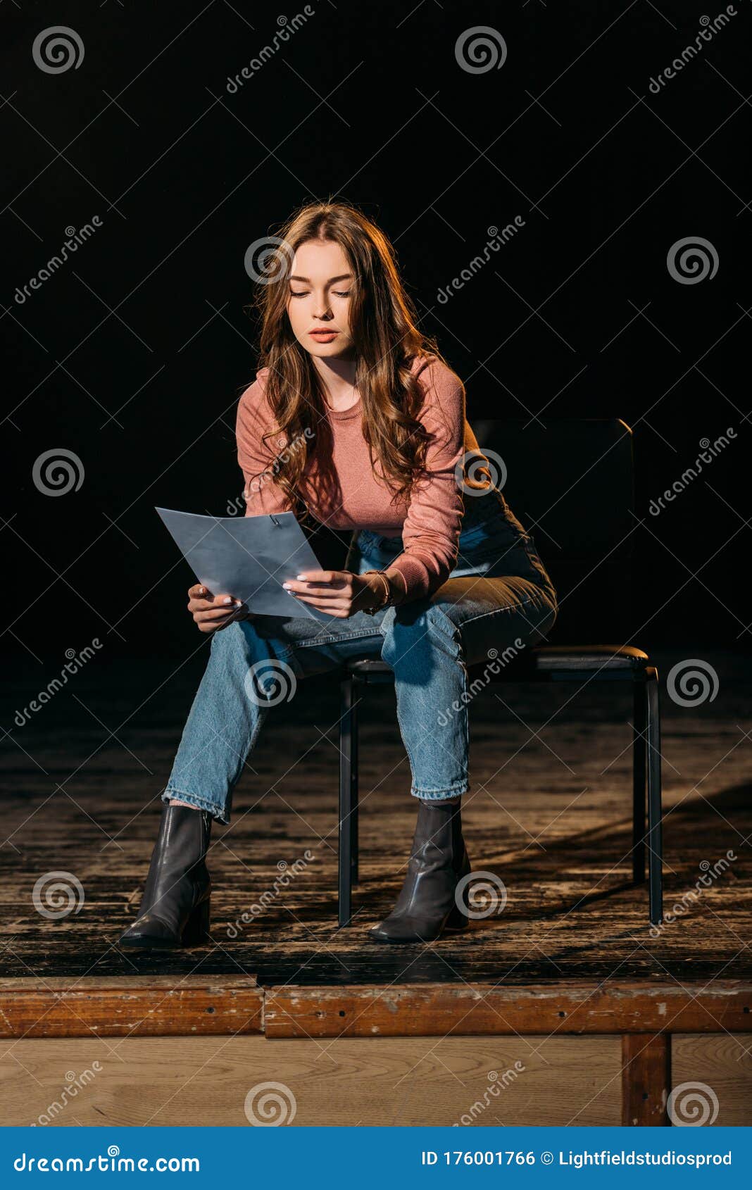 Young Actress Reading Screenplay on Stage Stock Photo - Image of drama ...