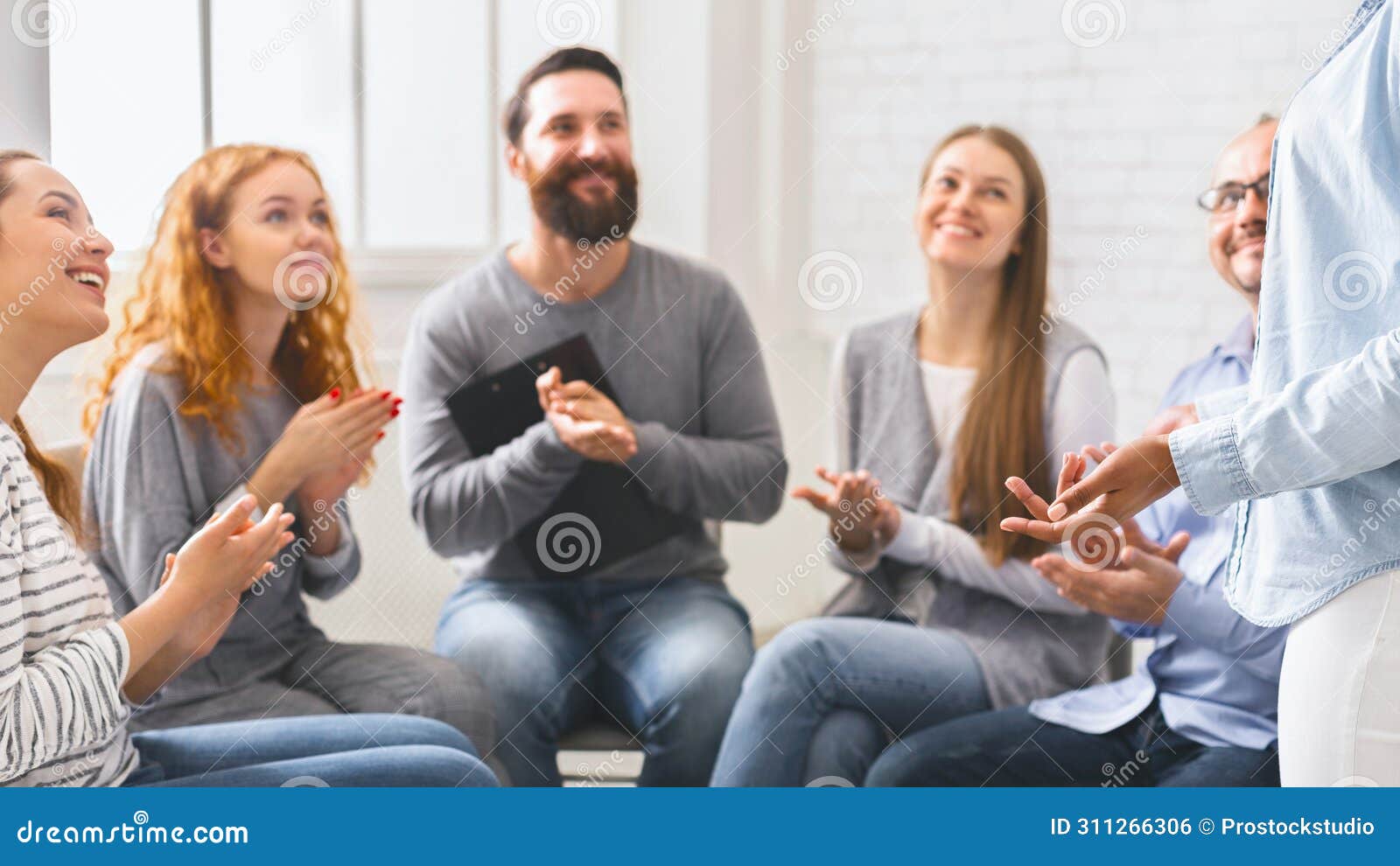 Young Addicted People Celebrating Confession and Progress Stock Photo ...