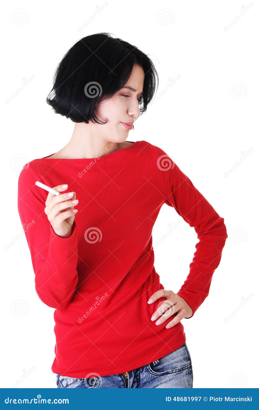 Young Addicted Woman Smoking Cigarette Stock Image - Image of smoking ...