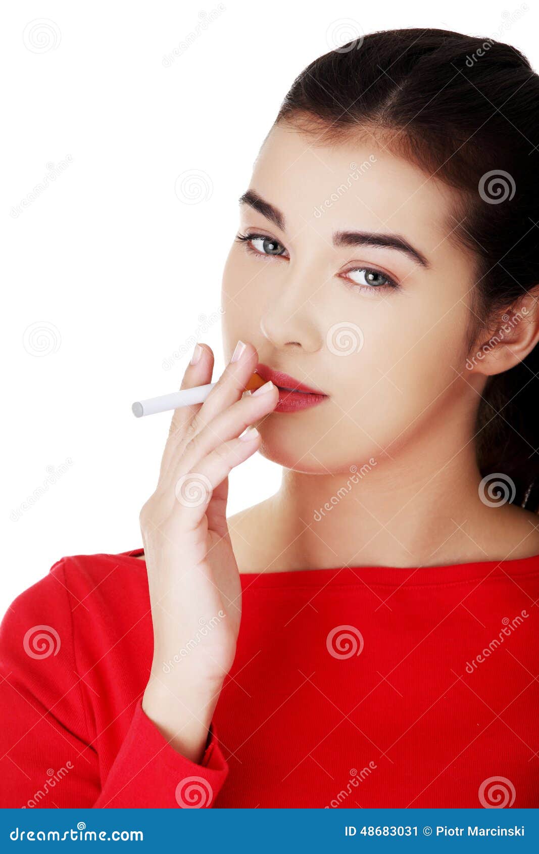 Young Addicted Woman Smoking Cigarette Stock Image - Image of risk ...